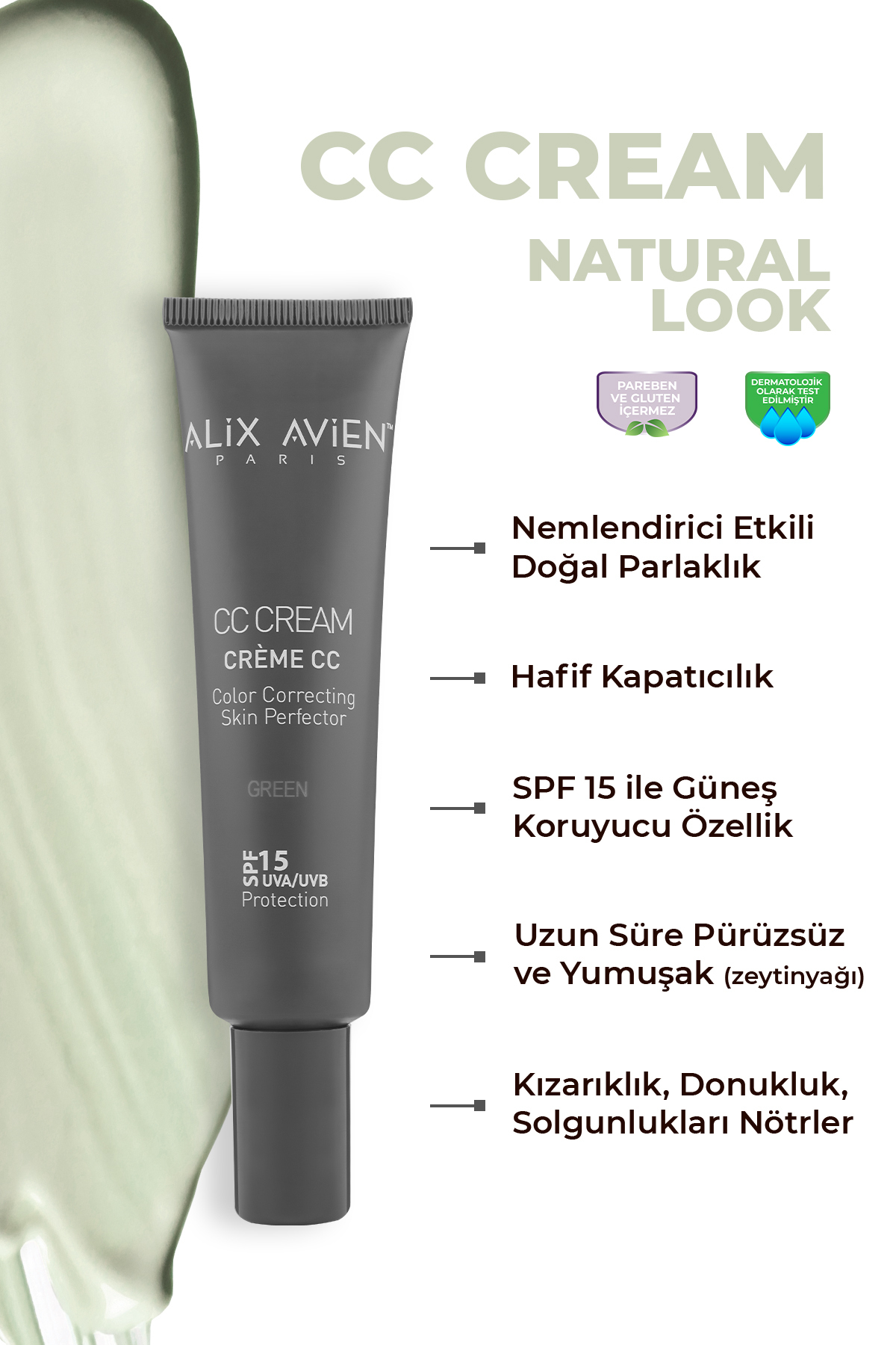 Alix Avien Cc Krem Renk Düzenleyici Yeşil - Cc Cream Green - Spf 15 Uvb ...