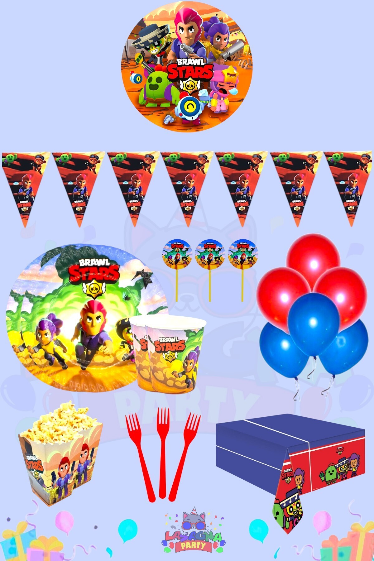 LASAGNA STORE Brawl Stars 16 Person Midi Birthday Party Set- Trendyol