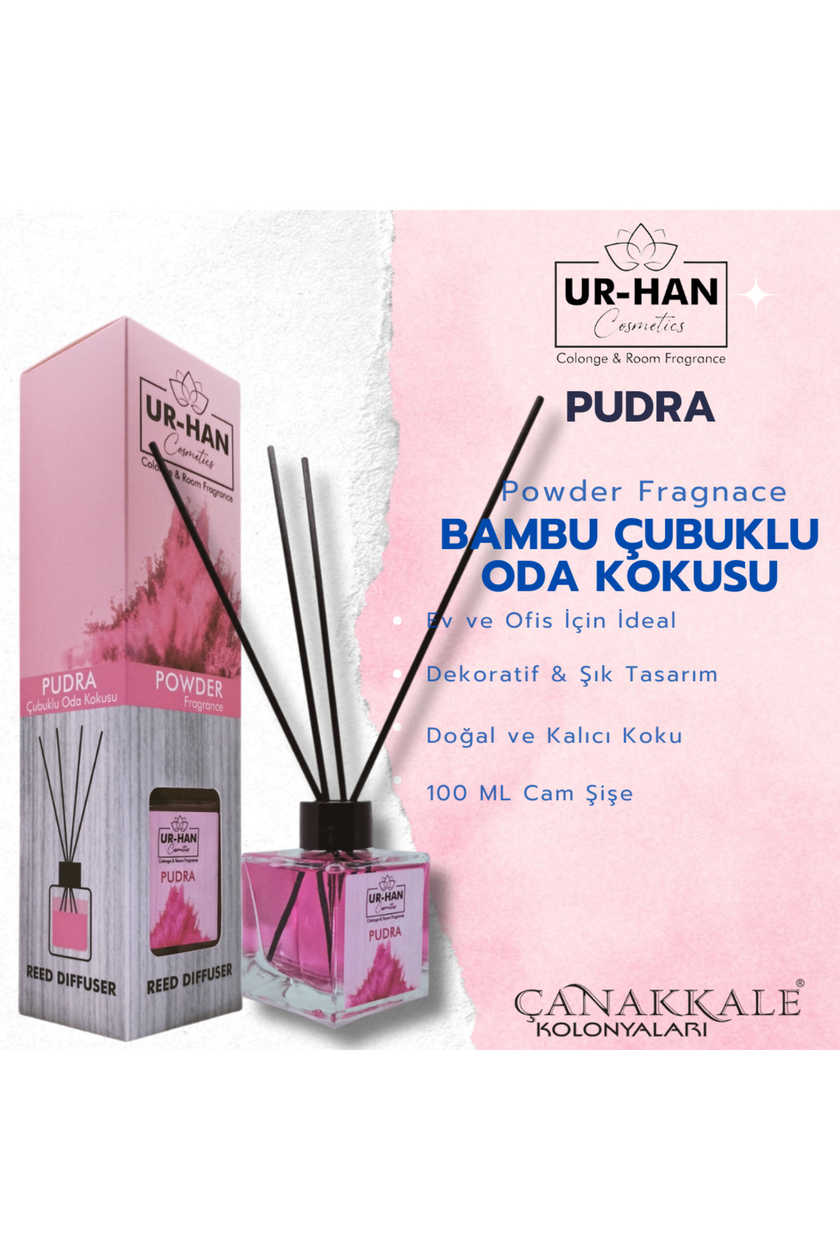 UR-HAN COSMETİCS PUDRA Bambu Çubuklu Oda Kokusu 100 ML Cam Şişe ...