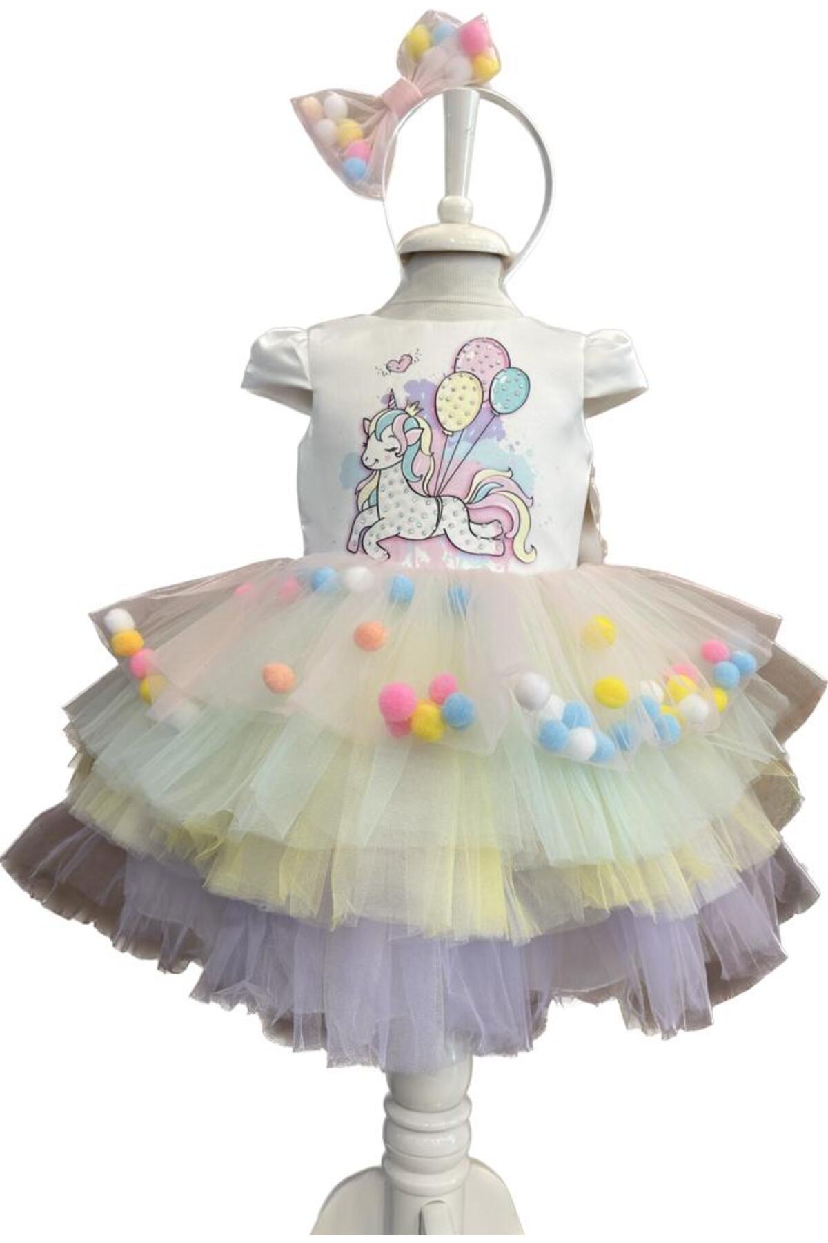 Kitimmini Kız bebek unicorn ponponlu taçlı elbise - Fiyatı, Yorumları