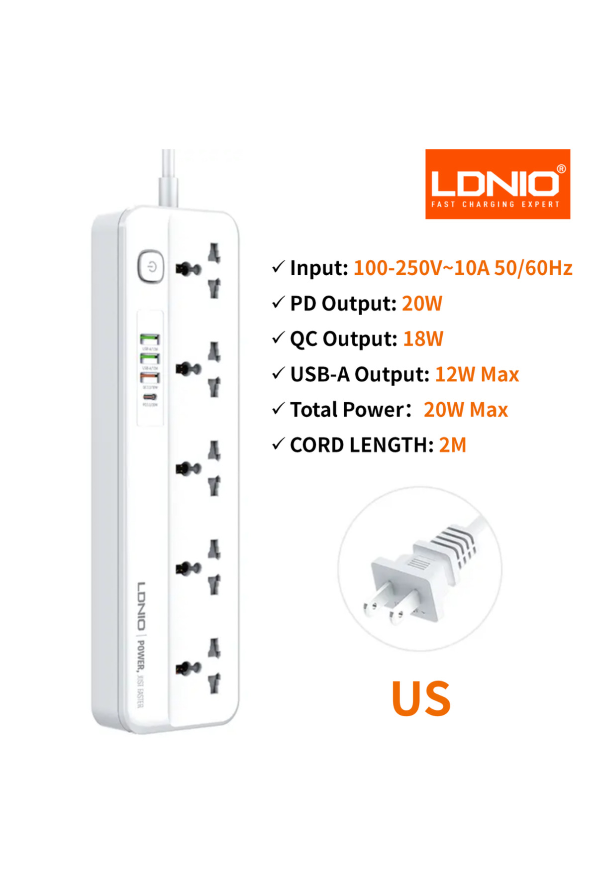 Choice US LDNIO Multi Tap Universal Plug EU US UK Outlet Power Strip ...