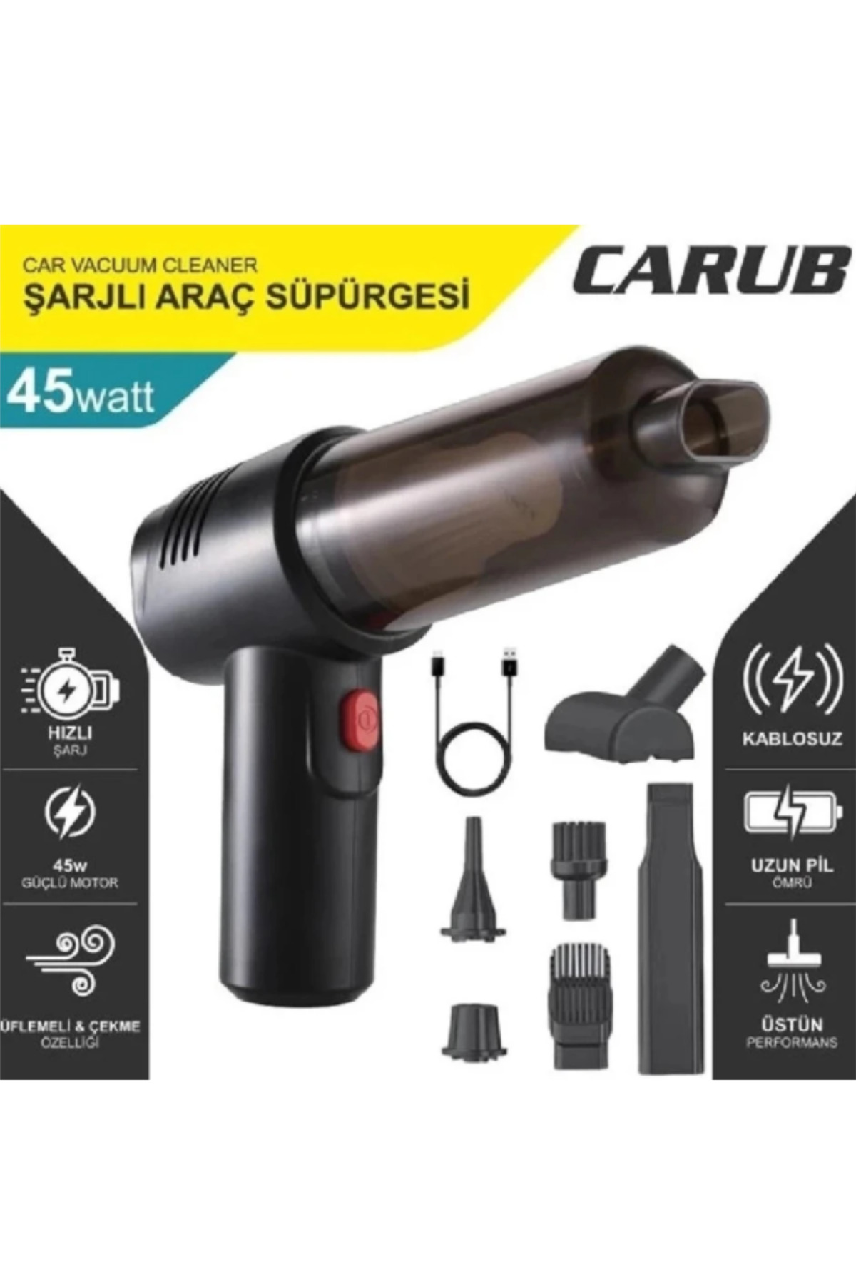 KAPOTO Type C Şarjlı Yeni Araç Süpürgesi Ev-Ofis-Araba Kullanımı Çok ...