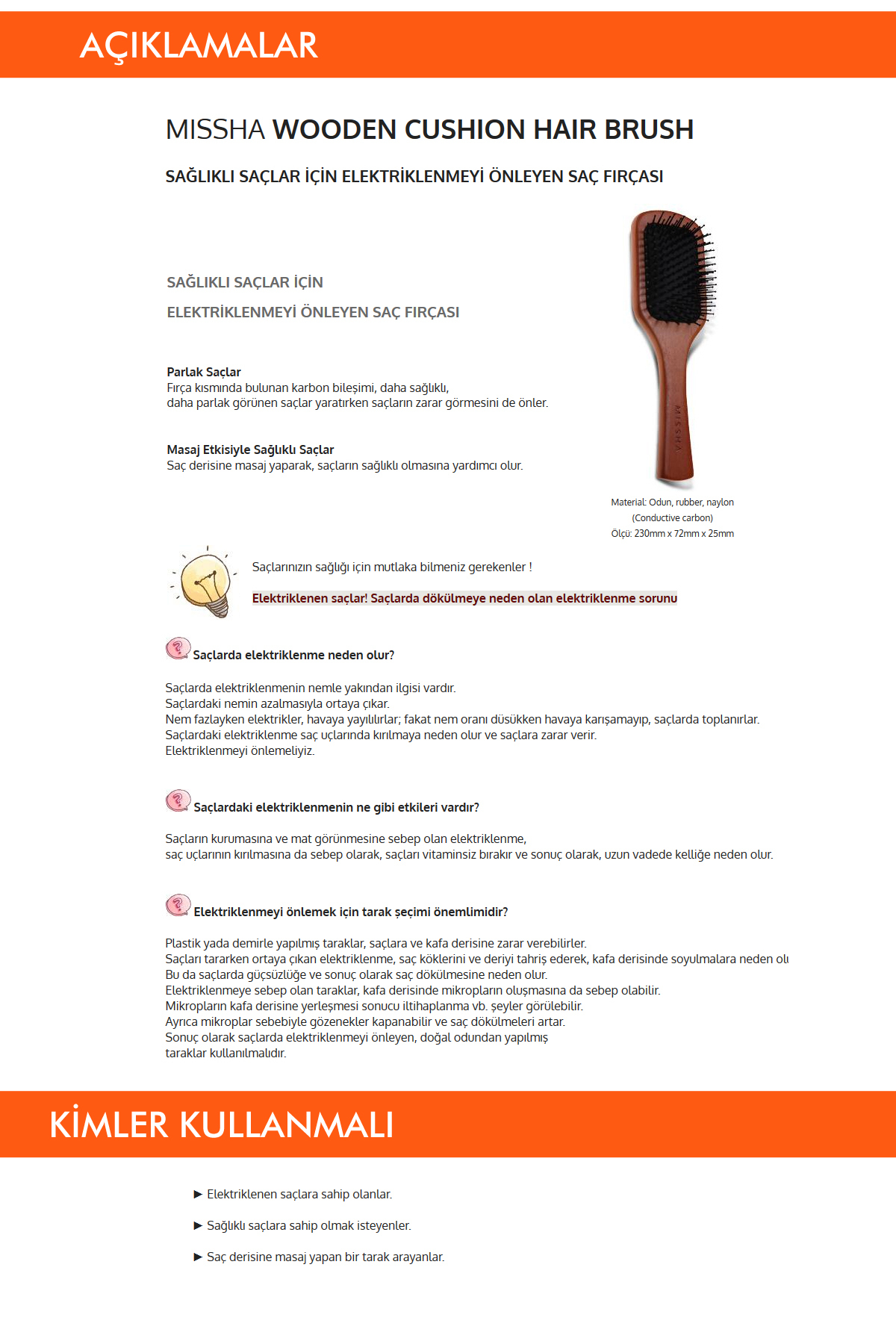 Missha Elektriklenmeyi Önleyen Ahşap Saç Fırçası Wooden Cushion Hair ...