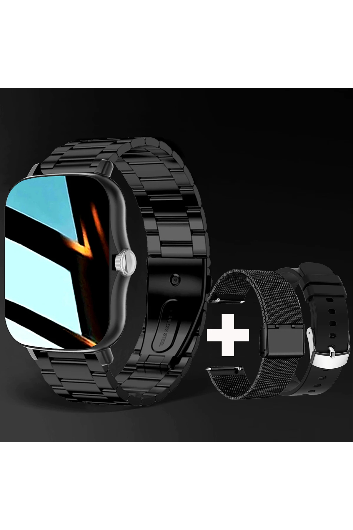 Choice Black +2pc Straps Smart Watch Women Men Smartwatch Square ...