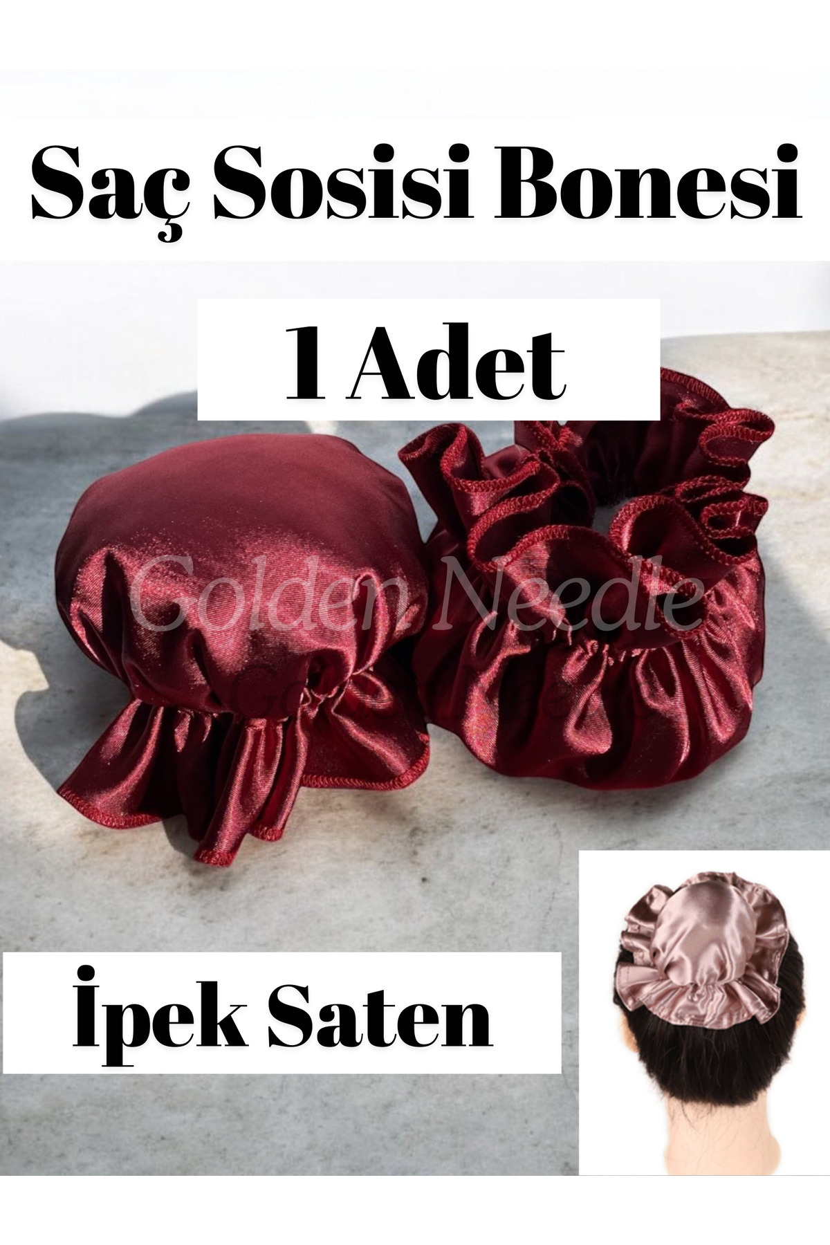 Golden Needle İpek Saten Saç Sosisi Bonesi Çift Taraflı 1 Adet Bordo ...