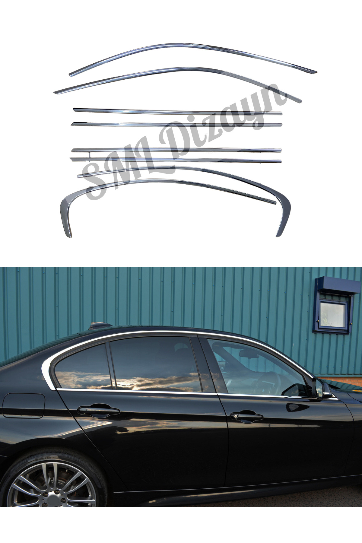 SML Dizayn BMW F30 Krom Cam Çıtası Tam Tur 8 Parça Cam Nikelaj Krom ...