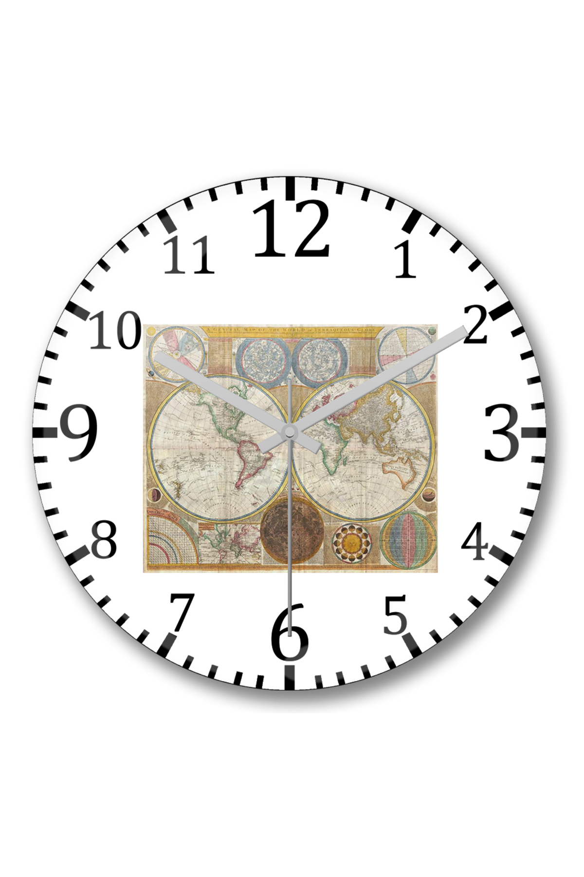 BASKI DÜNYASI Old World Map Wall Clock Curved Real Glass- Trendyol