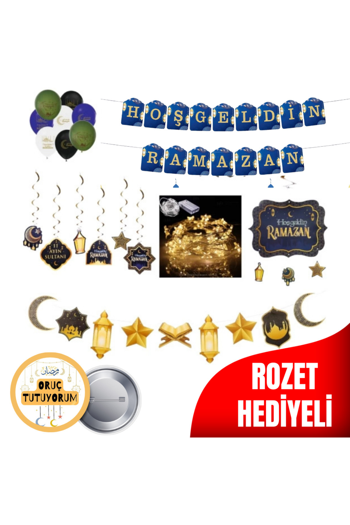 DeBu Tasarım Hoşgeldin Ramazan Uzar Yazılı LED Işıklı Balonlu Tam Set ...