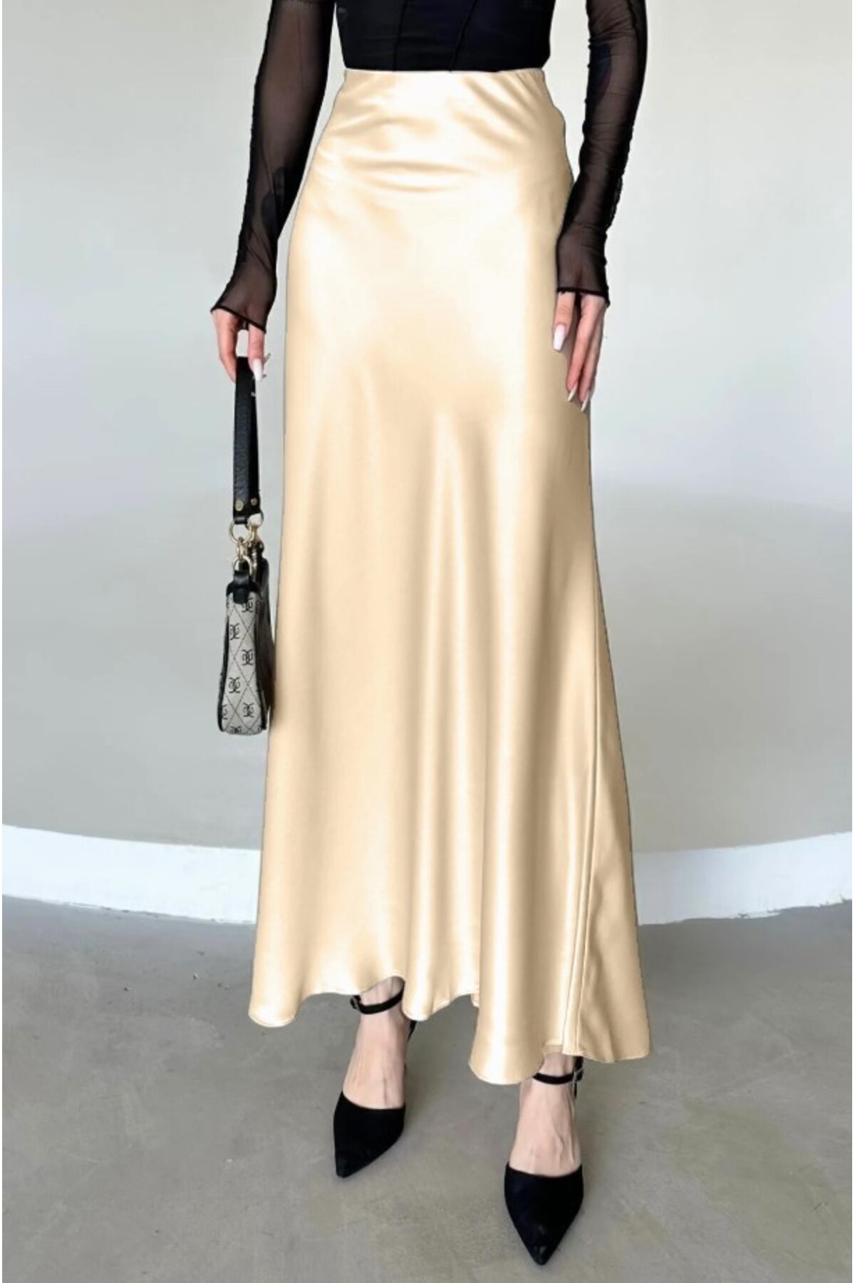 Kahra Collection Koyu Krem 95cm Maxi Boy Dökümü Uzun Saten Etek Fiyatı ...