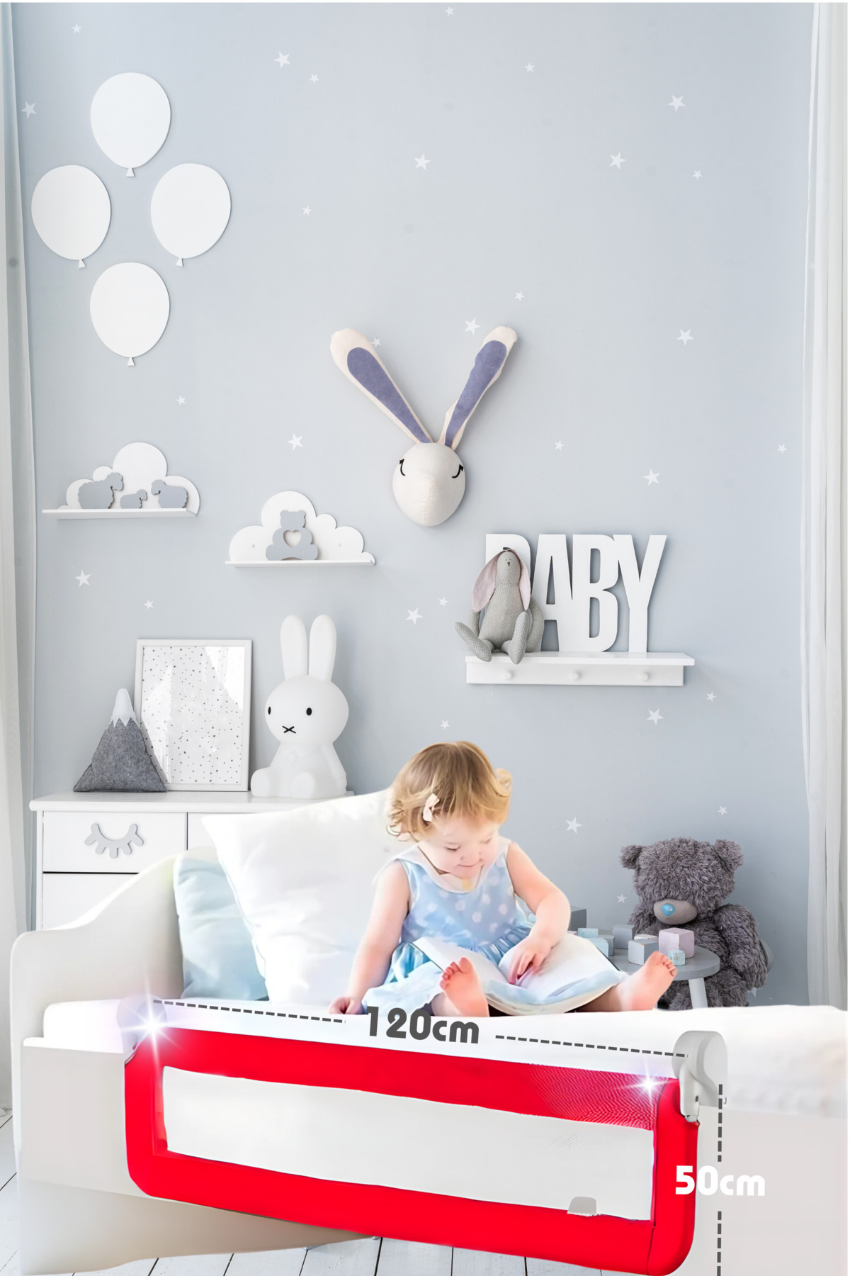 GUİMO Guimo 120cm Yatak Bariyeri Katlanır Baza Korkuluğu Kırmızı ...