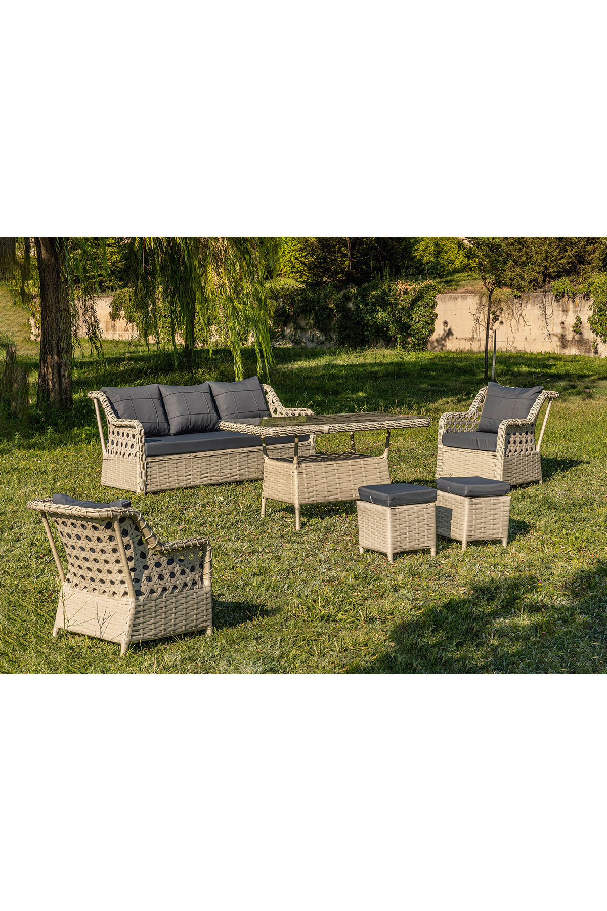 Rattani Oscar Rattan Bahçe Mobilyasi 3+1+1 Masalı Garantili, Kemik ...