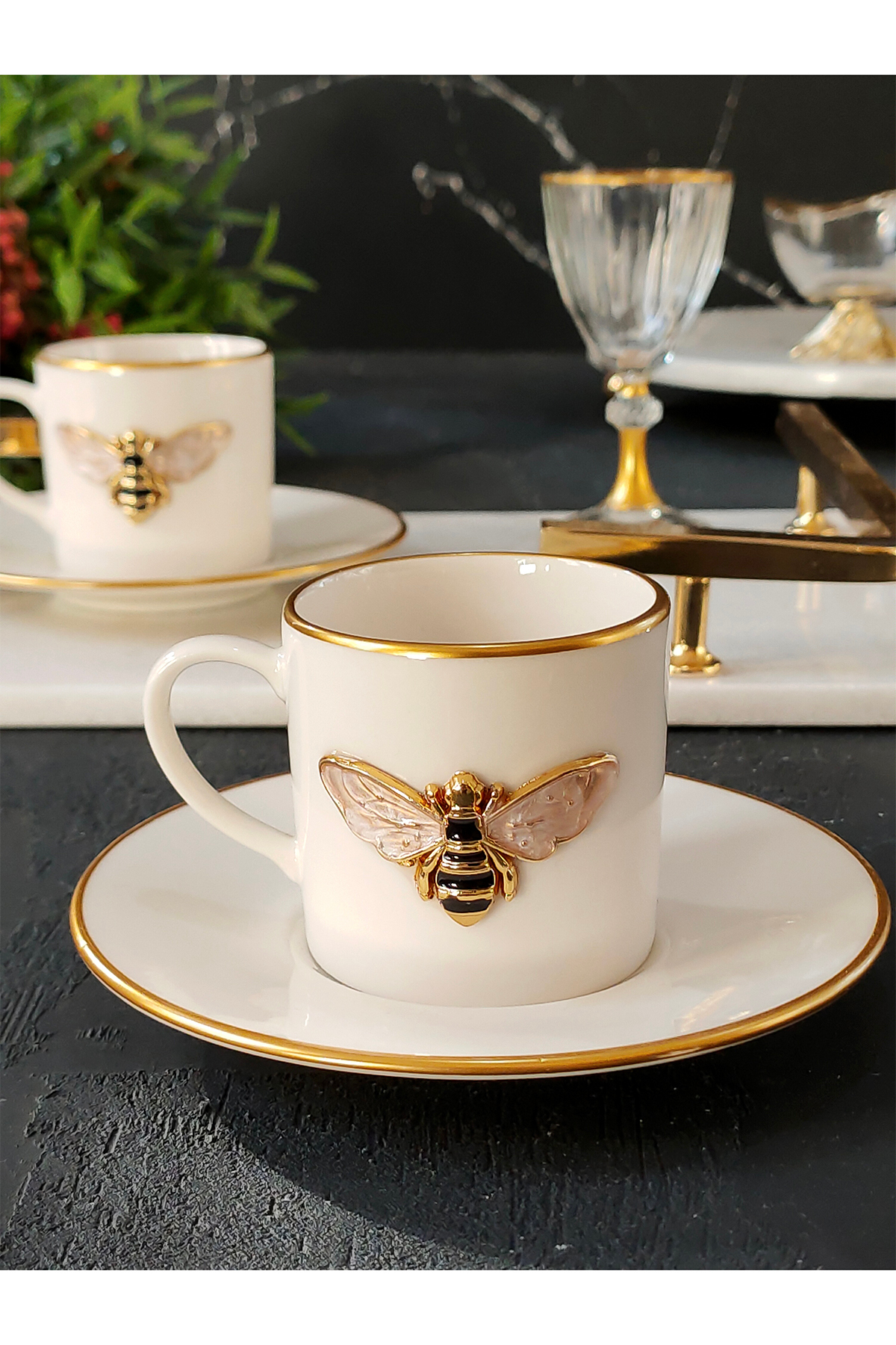 REGNA HOME Fine Living Queen Bee 4 Parça 2 Kişilik Yaldızlı Porselen ...