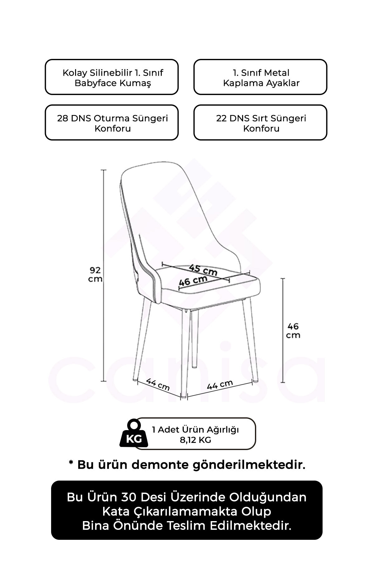 Canisa Krax Serisi, 1.sınıf Babyface Kumaş Mutfak Sandalyesi, Gold ...