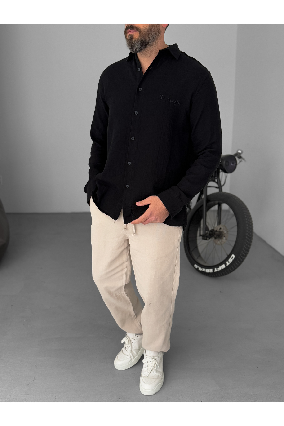 BYBASICMAN Siyah Nakışlı Müslin Kumaş Gömlek YP-4007Fiyatı, Yorumları ...