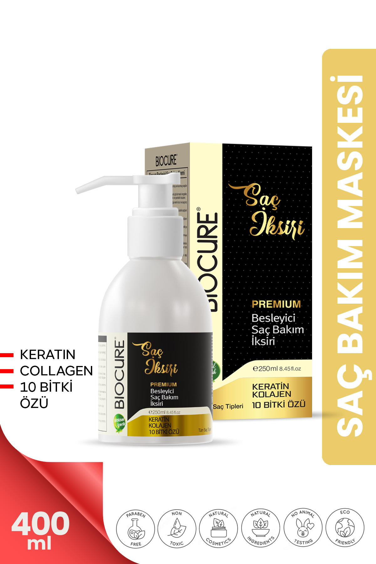 Biocure Premium Besleyici Saç Bakım Maskesi Keratin Collagen 10 Bitki ...