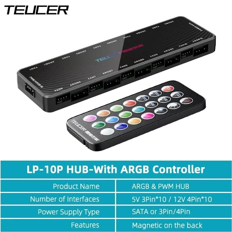 Choice LP-10-CR-WH TEUCER LP-10 ARGB/PWM HUB مع وحدة تحكم ARGB محول 2 ... Choice LP-10-CR-WH TEUCER LP-10 ARGB/PWM HUB مع وحدة تحكم ARGB محول 2 ...