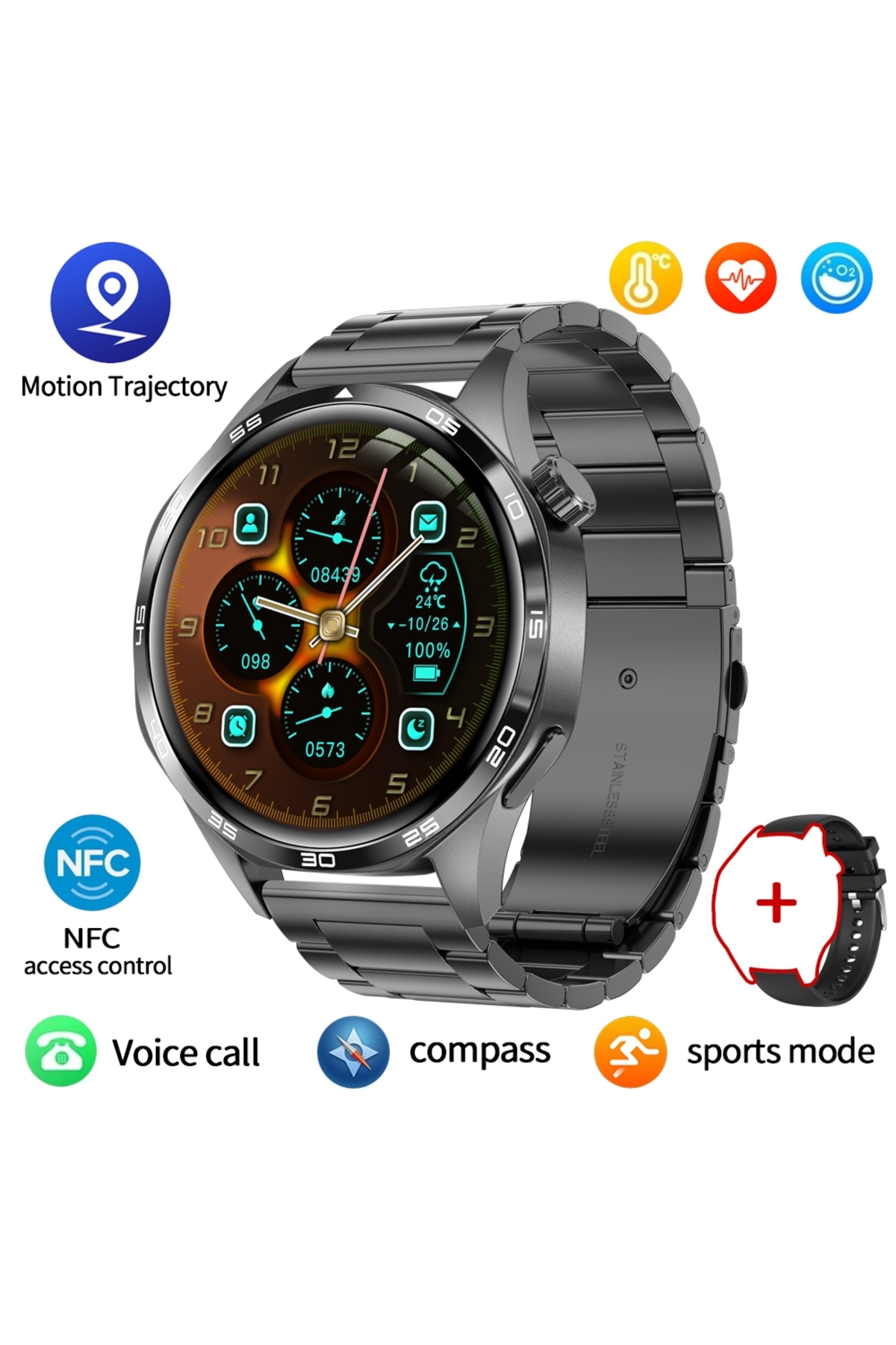 Choice Black Steel Gt5 Pro Men Smart Watch Amoled Hd Screen Bluetooth ...