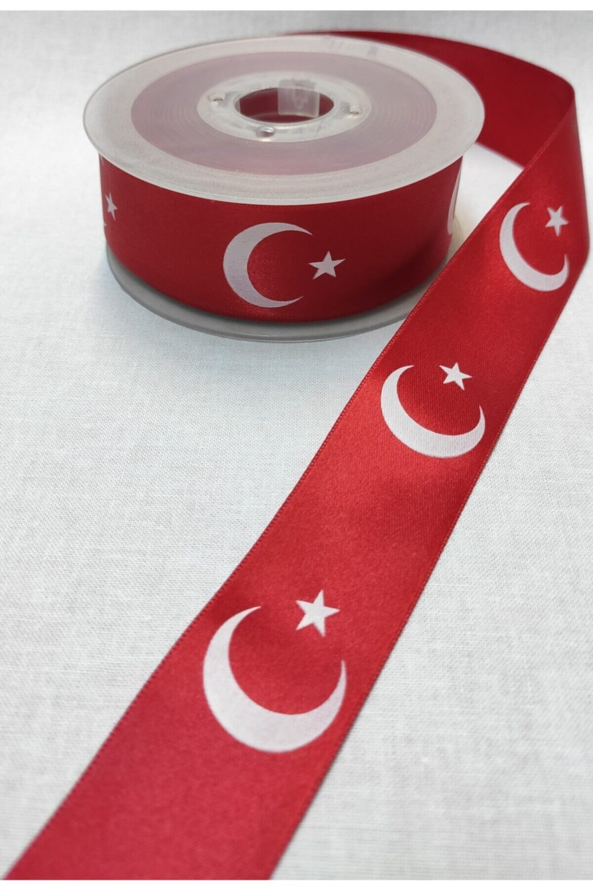 Hobigram Ay Yıldız Kurdele 3 Cm Türk Bayrağı Desenli Saten Kurdele (3 ...