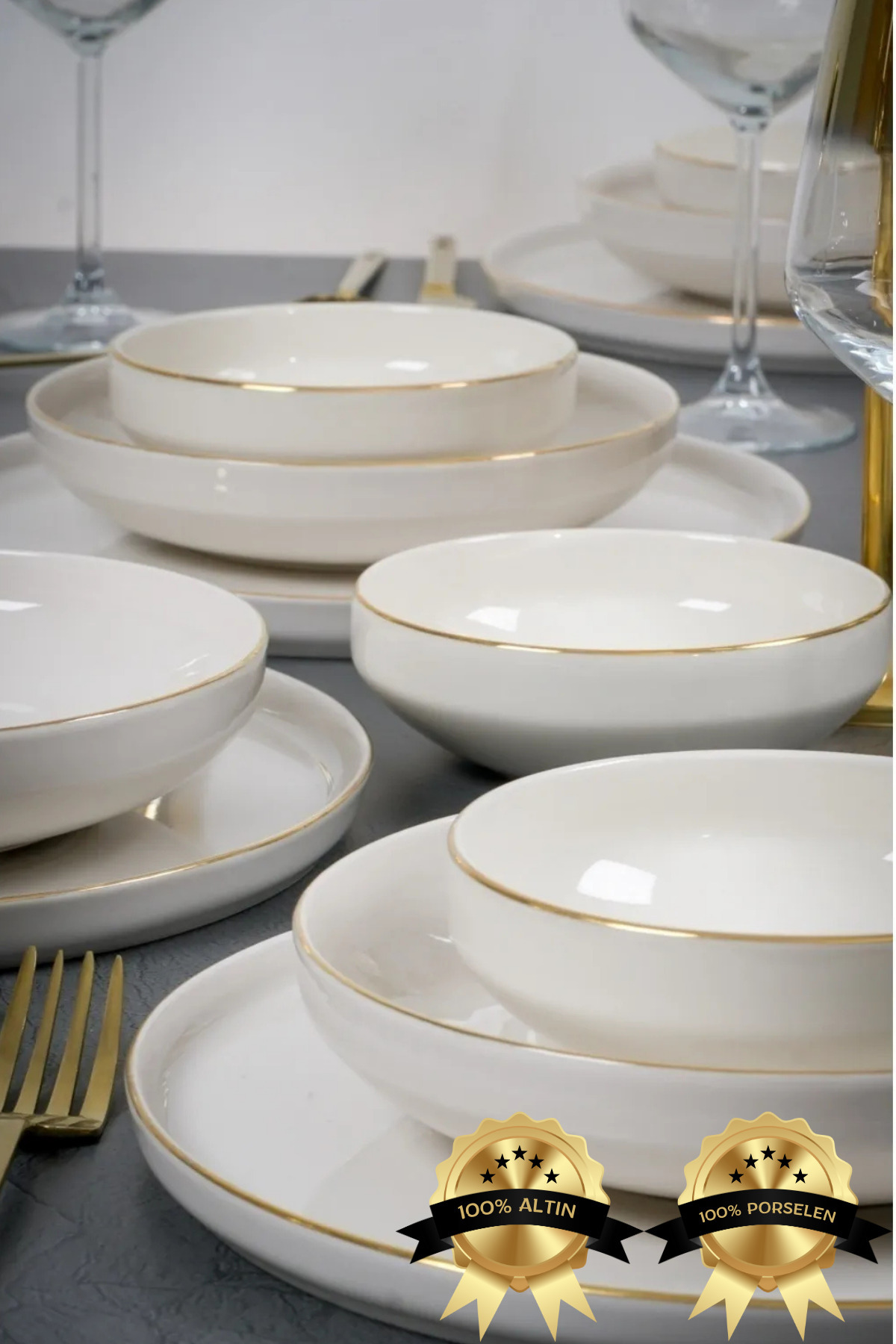 Farika Porselen Zühre 18 Parça 6 Kişilik Altın Yaldız Porselen Yemek ...