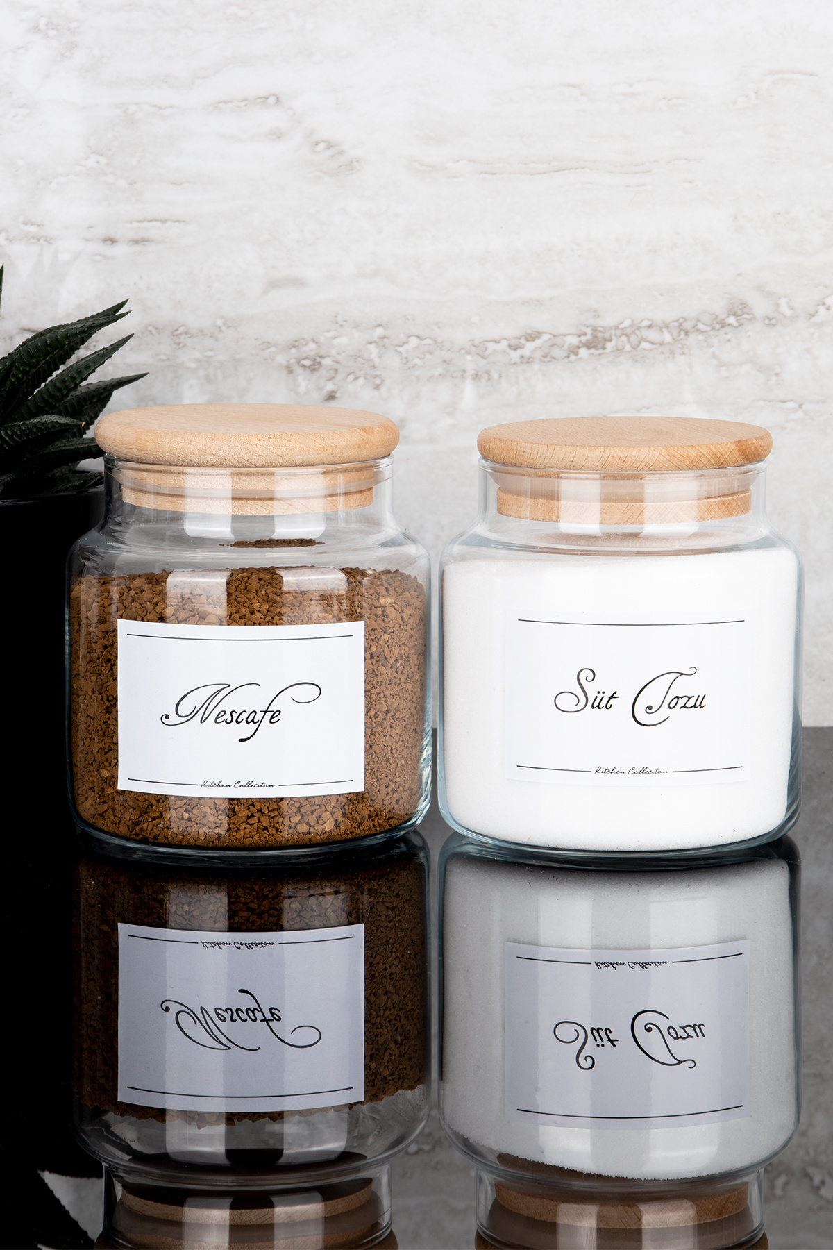 Dolkin Home 2'li 500 ml Ahşap Vakum Kapaklı Nescafe/Süt Tozu Etiketli ...