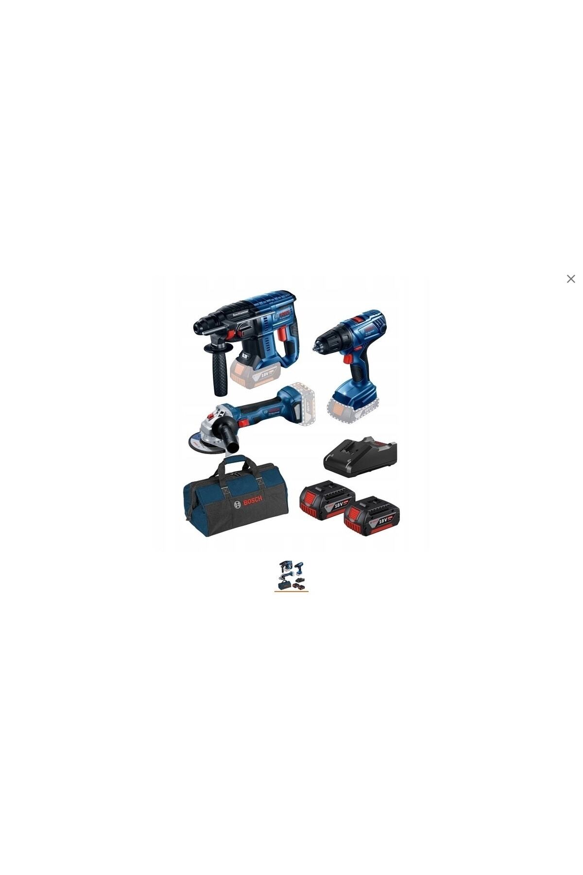 Bosch Gbh 18v22 + Gsr 180-lı + Gws 18v8 + 2 Adet 4 Ah Batarya + Şarj ...