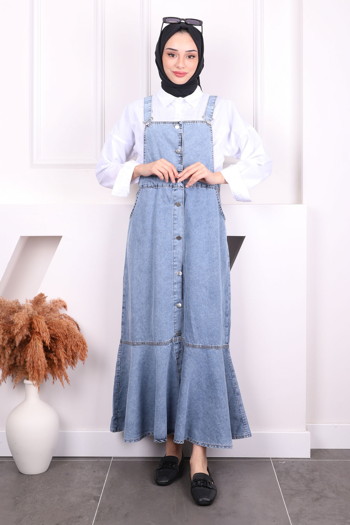 İmajButik Mavi Cepli Düğmeli Eteği Katlı Kot Jile - Fiyatı, Yorumları