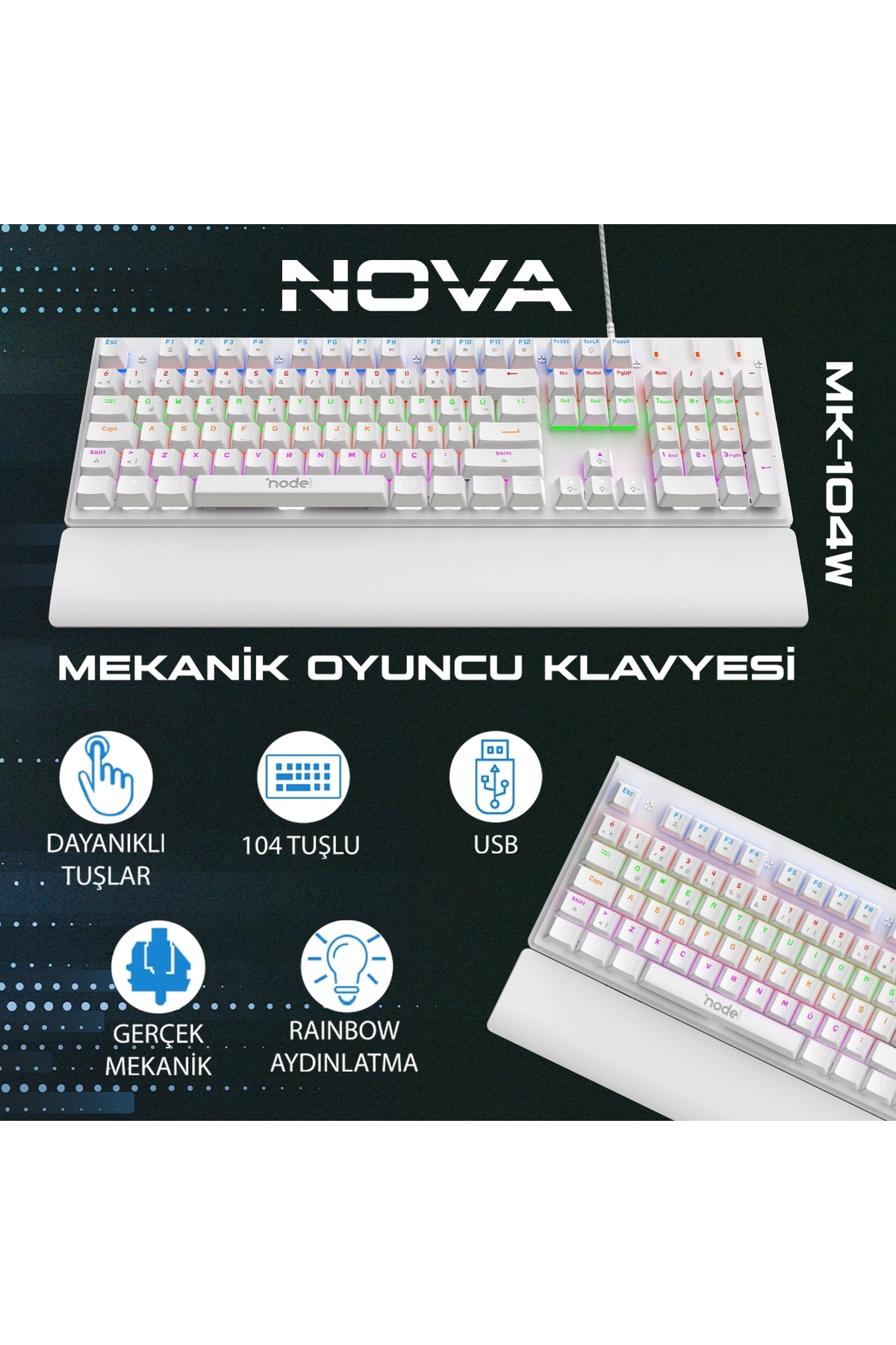 Node Game Nova ND-MK-104BR Rainbow Aydınlatmalı Oyuncu Gamer Gerçek ...