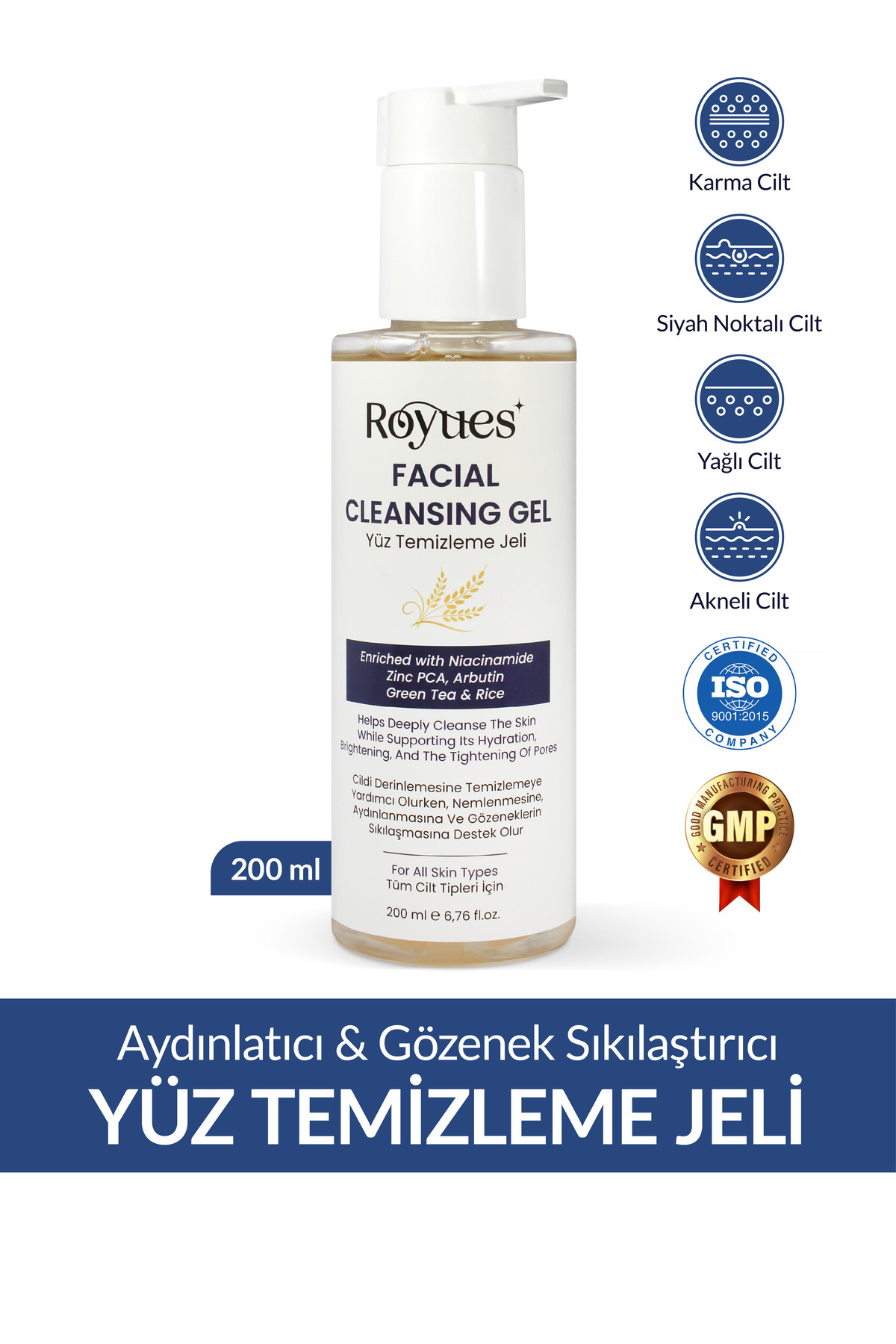 Royues Yeşil Çay Özlü Yüz Temizleme Jeli, Canlandırıcı, Nemlendirici ...