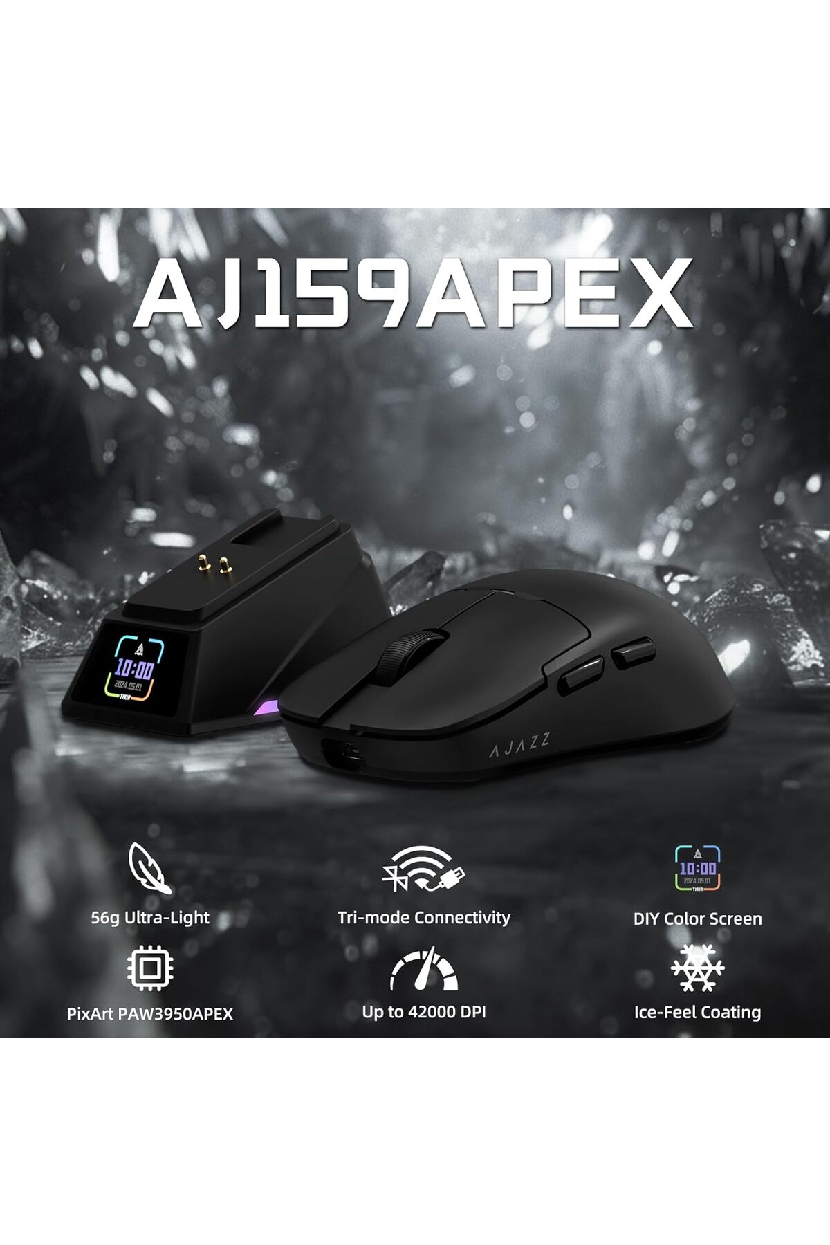 Ajazz AJ159 APEX 8K Oyun Mouse, 3 Modlu TFT Ekranlı Manyetik Şarj ...