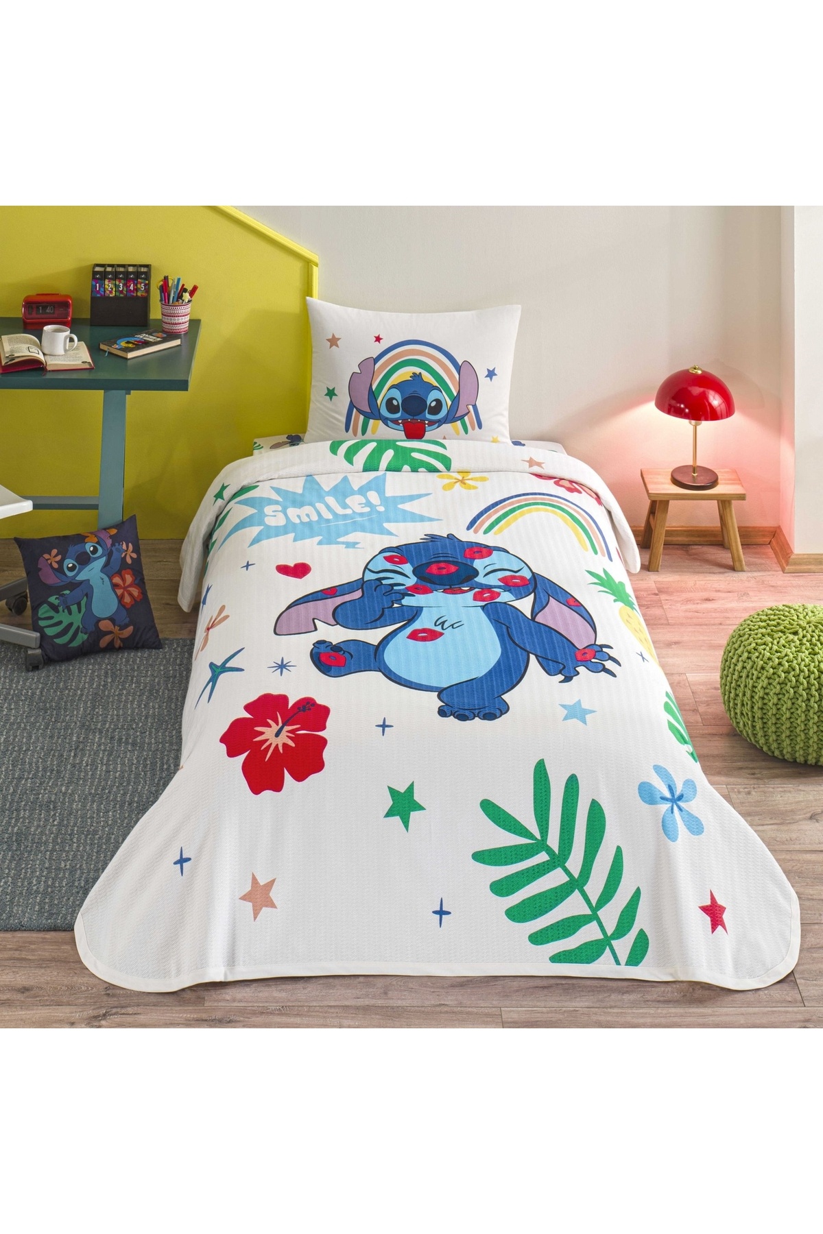 Taç Taç Lisanslı Disney Stitch Tek Kişilik Pamuk Pike Takımı - Fiyatı ...