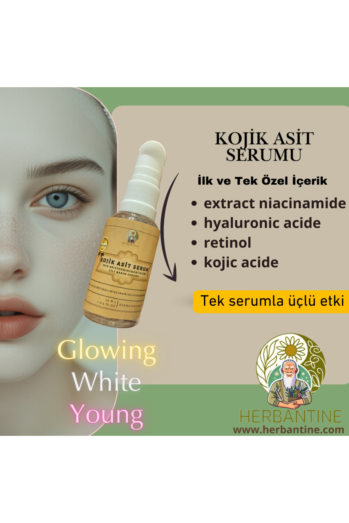 herbantine Kojik Asit Serumu Aydınlatıcı ve Lifting Hyaluronik Asit ...