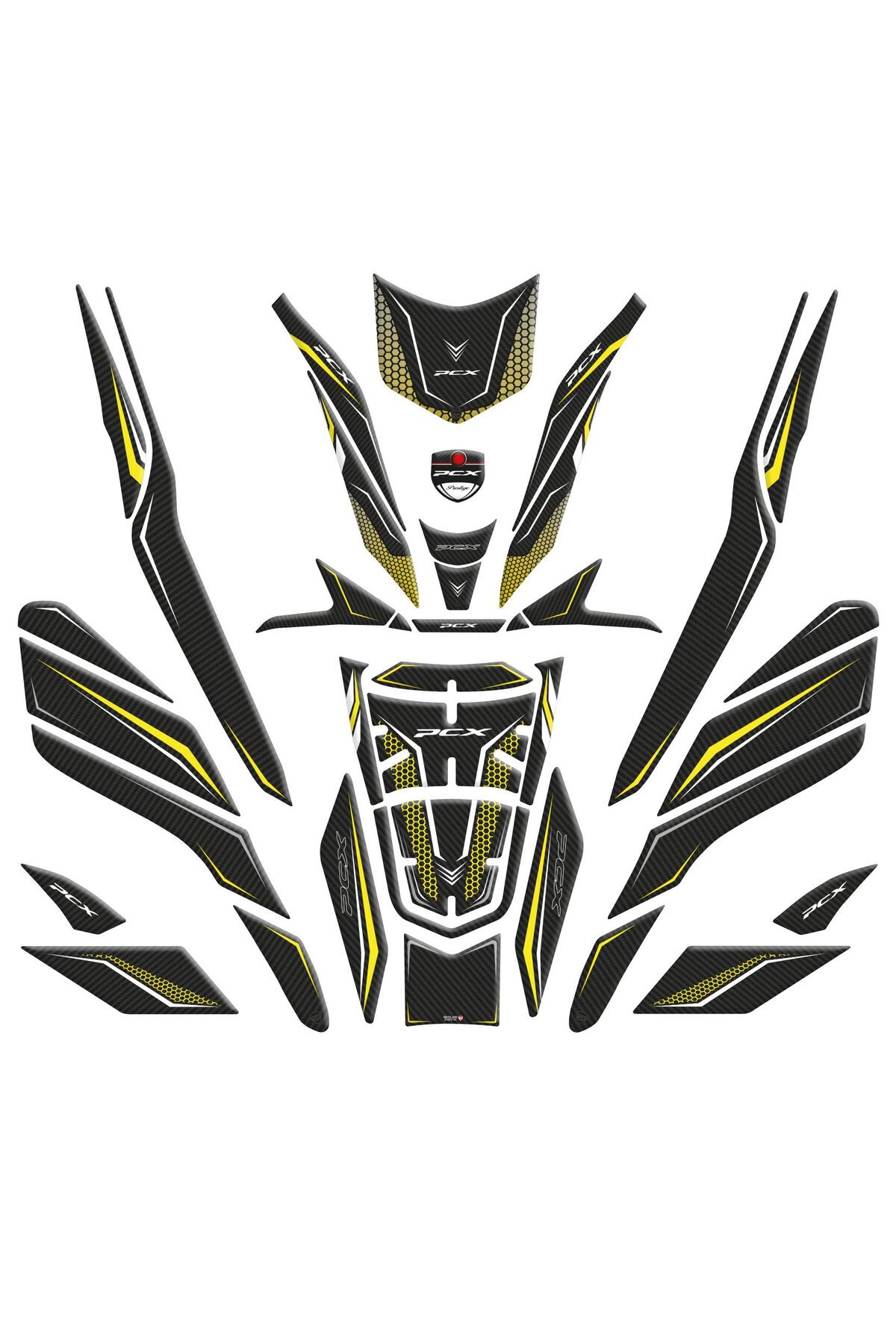 Redline Grafik Honda PCX Uyumlu Full Tank Body Set Karbon Sarı Redline ...