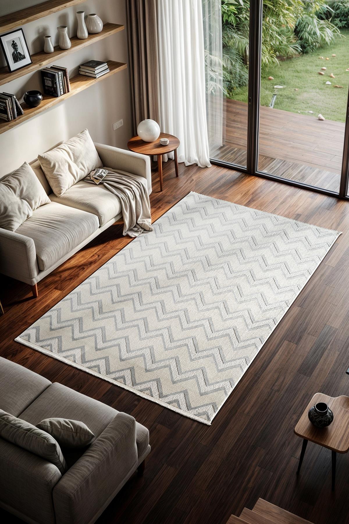 Cotto Home İskandinav IV003A Krem Halı Gri Geometrik Detaylı ...