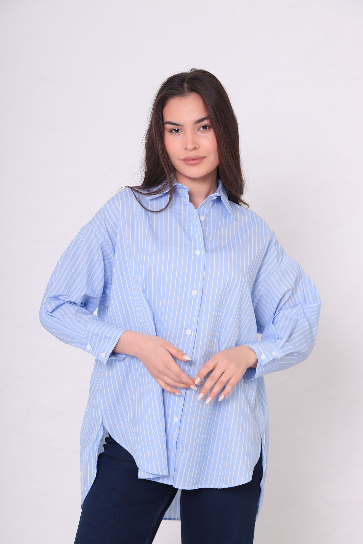 LuXeX Çizgili Oversize Rahat Kesim Kadın Gömlek - Fiyatı, Yorumları