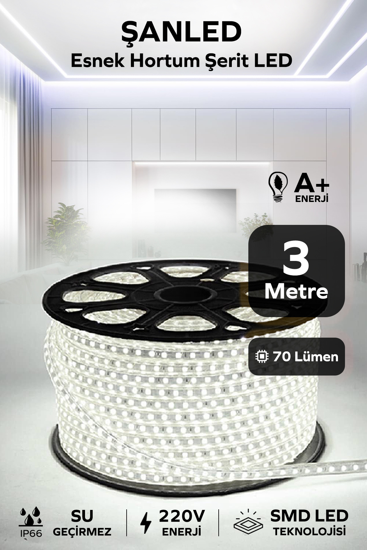 ŞANLED Hortum Esnek Şerit Led Beyaz ,mavi,günışığı,amber Rengi + 220v ...