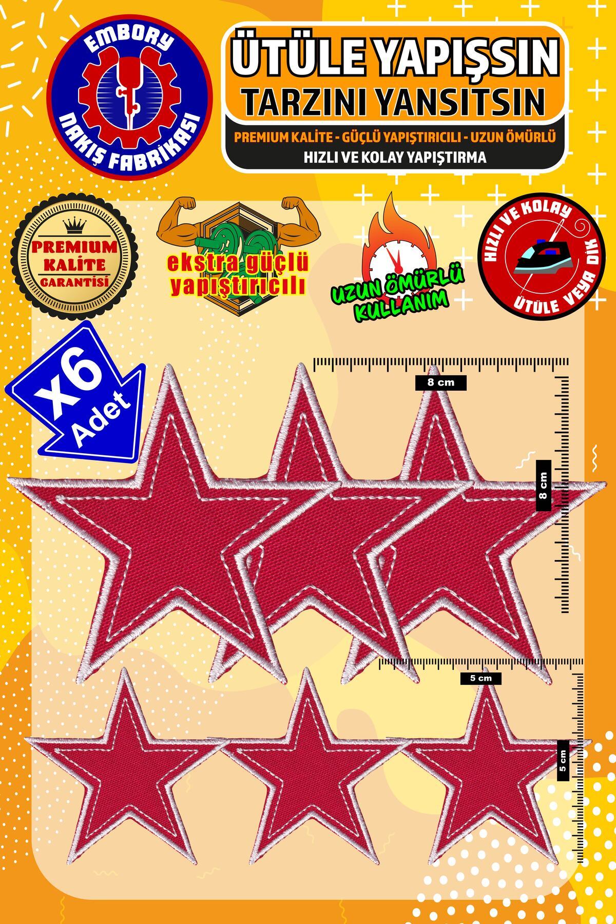 Embory Ütü Ile Yapışan Arma Yama, Kırmızı Yıldız (6 ADET) Ütüyle ...