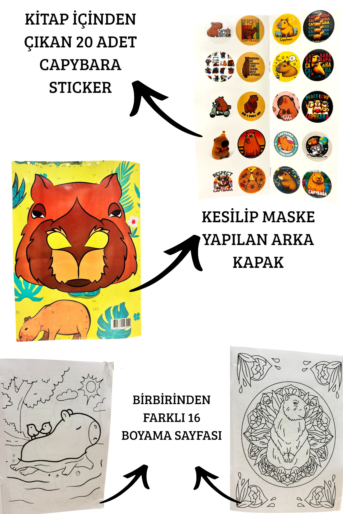 YILDIRIM OYUNCAK Stıtch Capybara Figür Boyama Kitabı+12 li Boyama ...