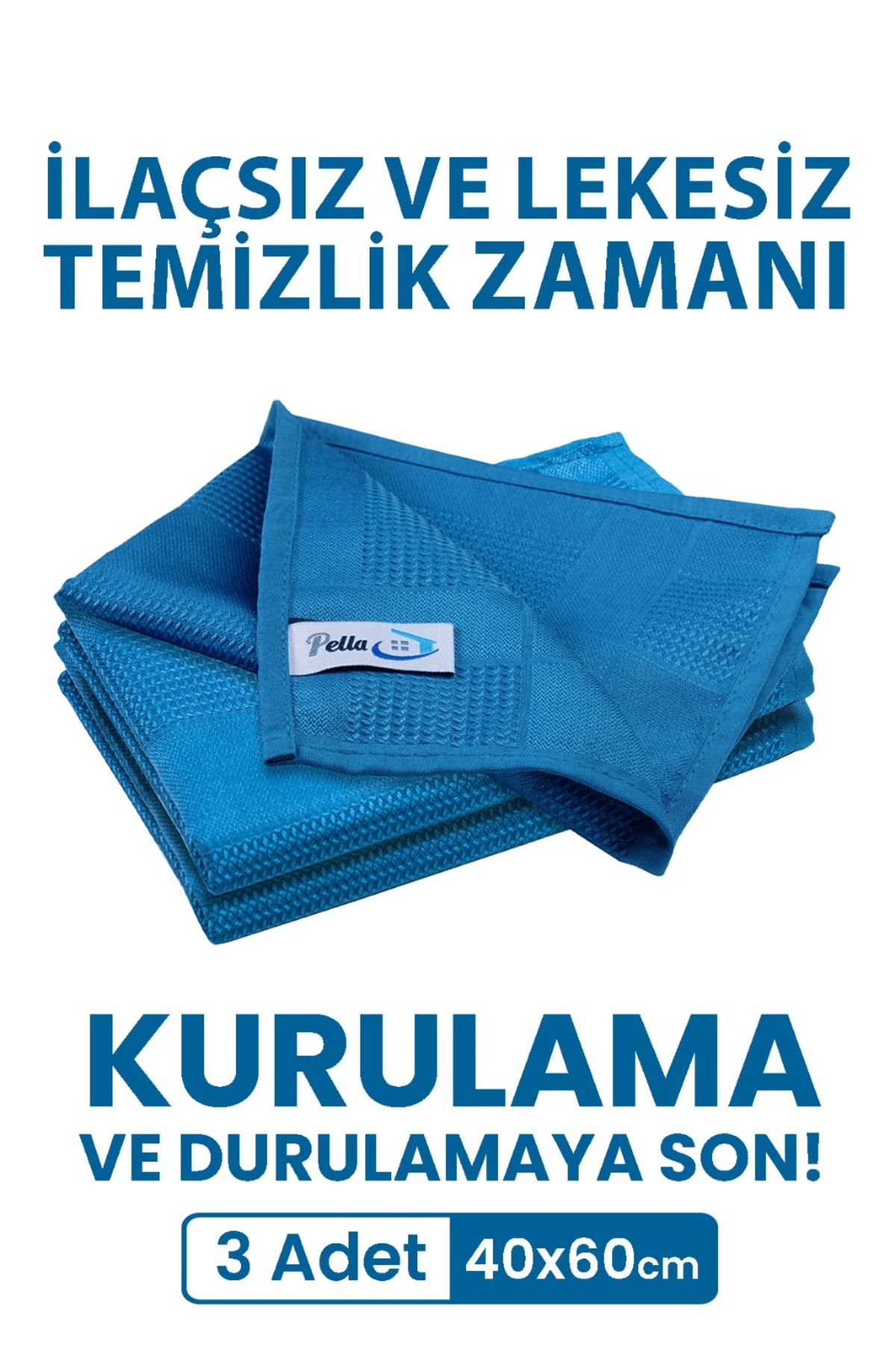 Pella Classic 3'lü Mavi Mikrofiber Temizlik Bezi, Cam, Araba, Mutfak ...