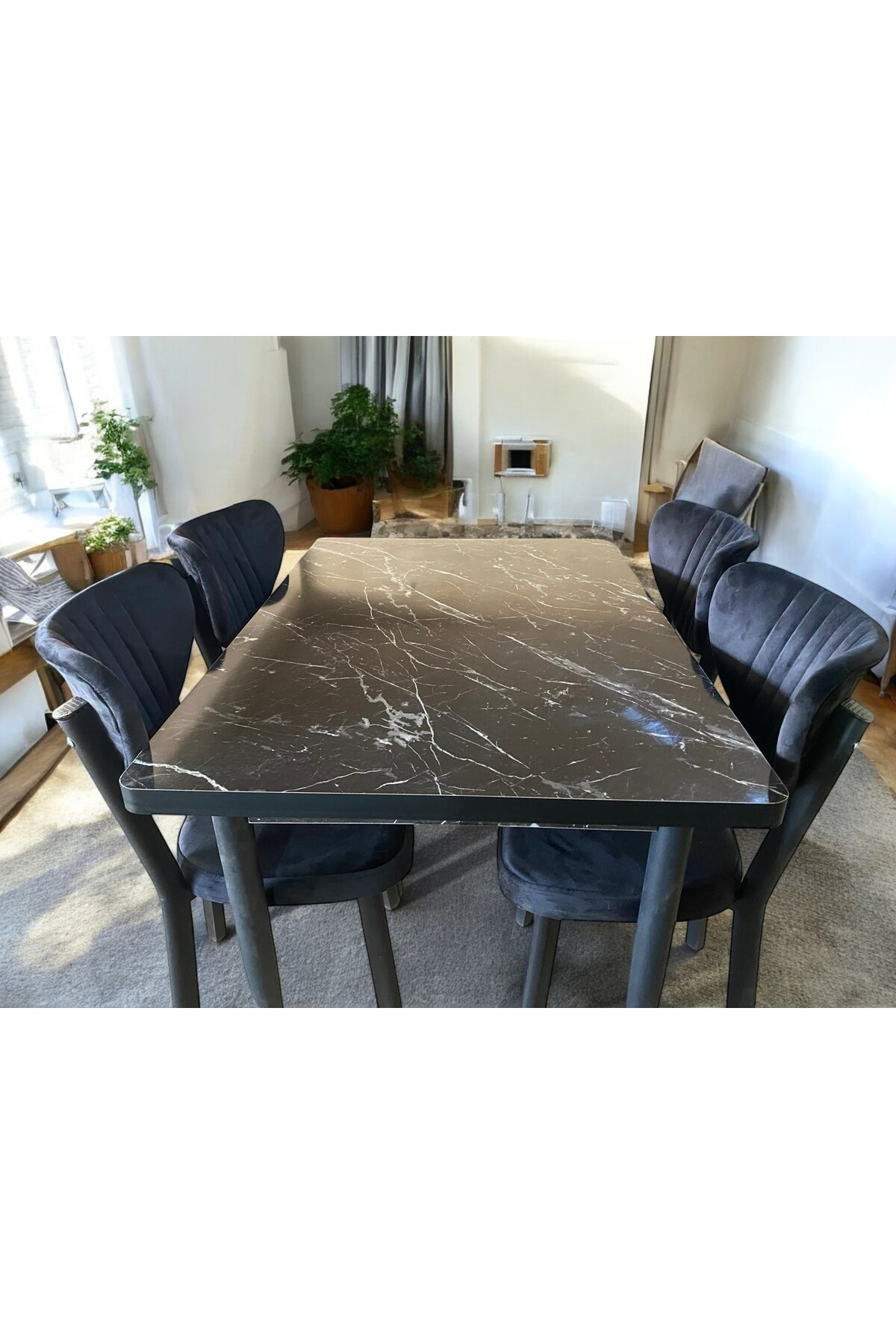 MASBA 80*120 YEMEK MASASI 4 KİŞİLİK MUTFAK MASASI ELMA SANDALYE METAL ...