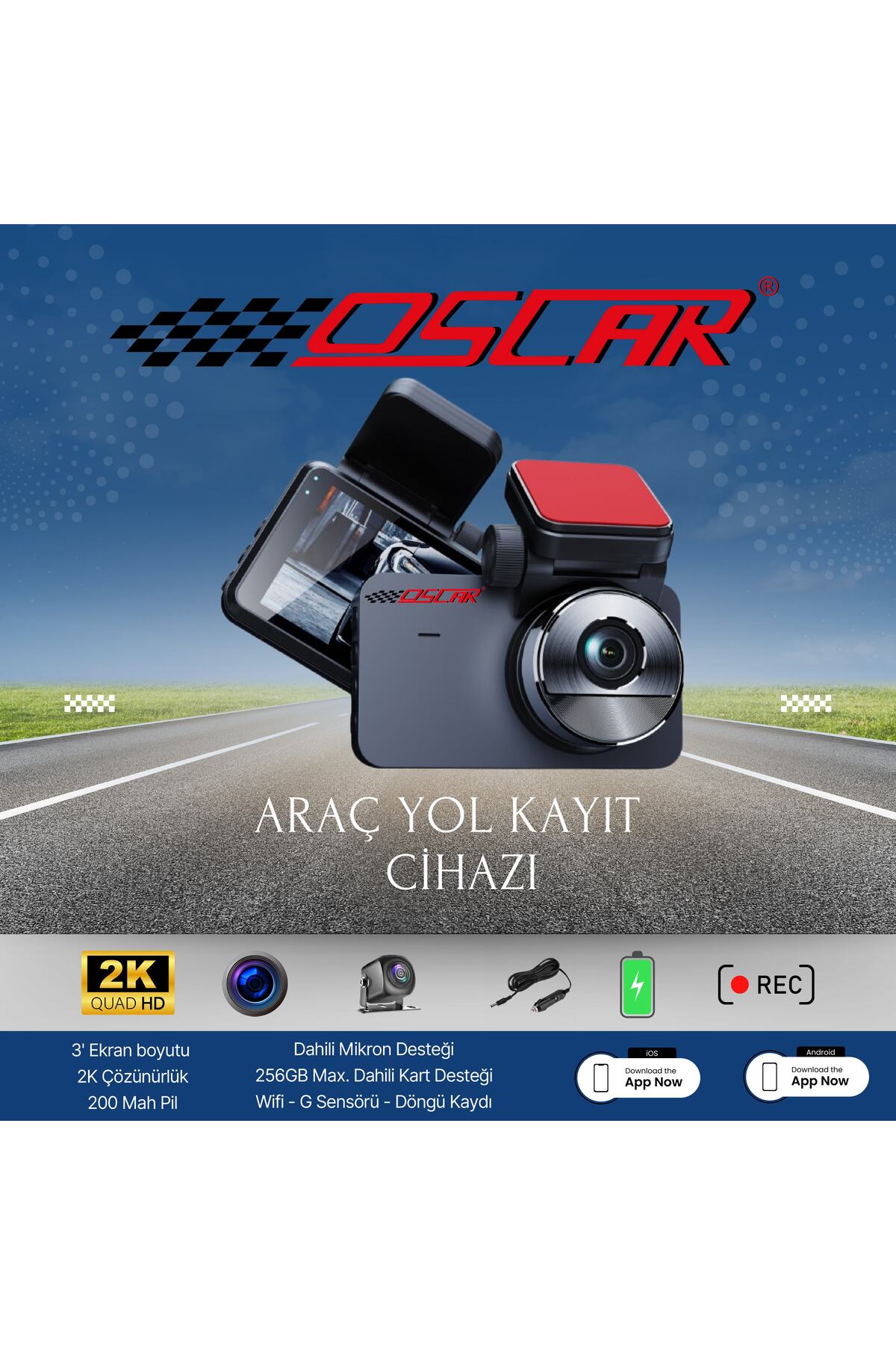Genel Markalar 2K QUAD HD Araç Yol Kayıt Cihazı Ön 2K Arka 1080P Wifi ...