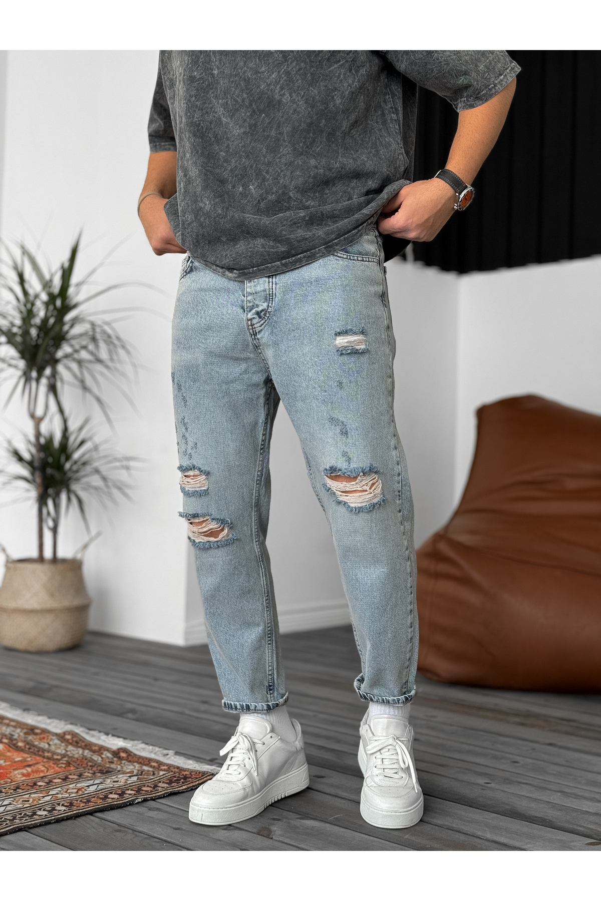 BYBASICMAN Açık Mavi Dizi Yırtıklı Boyfriend KE-324/454 - Fiyatı, Yorumları