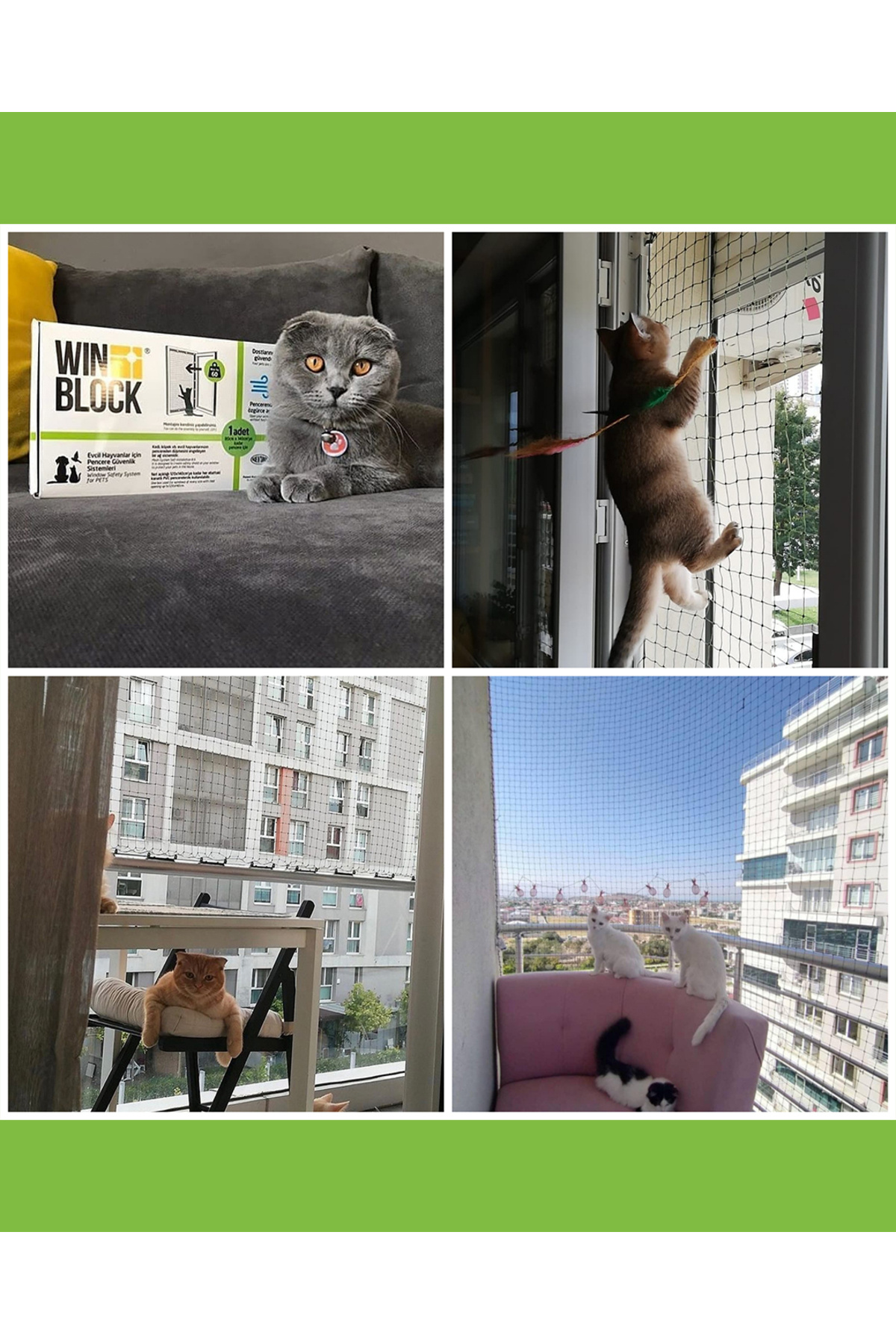 Winblock Kedi Pencere Çelik Güvenlik Ağı Kedi Filesi Teli 80 x 140 cm ...
