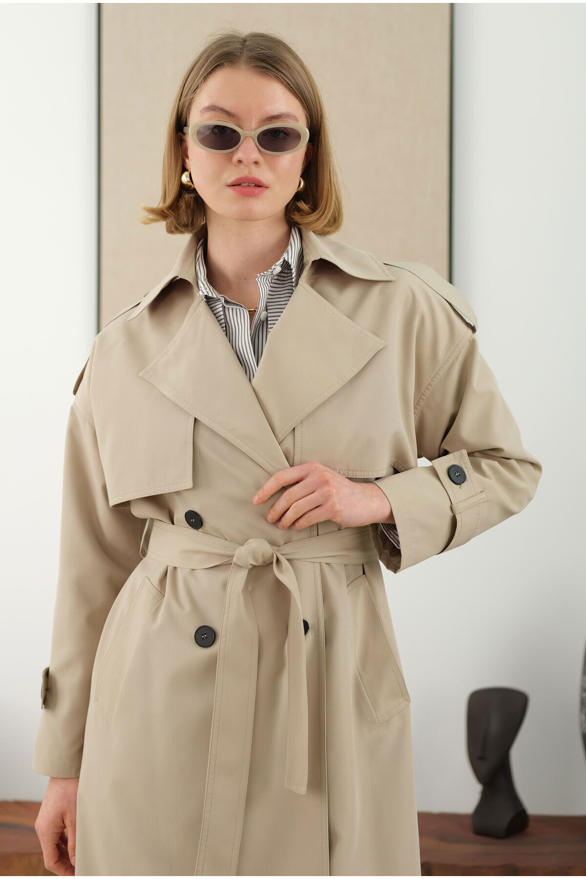 HEQA Uzun Klasik Trençkot Vizon - Fiyatı, Yorumları