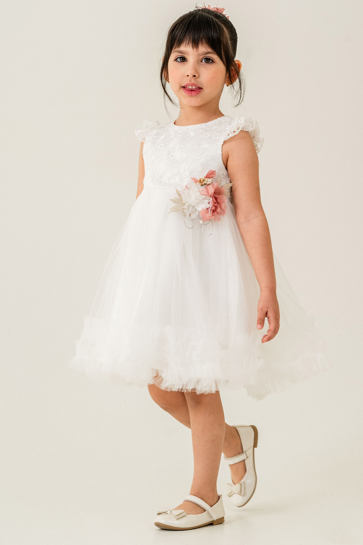 Eray Kids Çiçek Detaylı Organze Fırfırlı Kız Çocuk Abiye Elbise ...