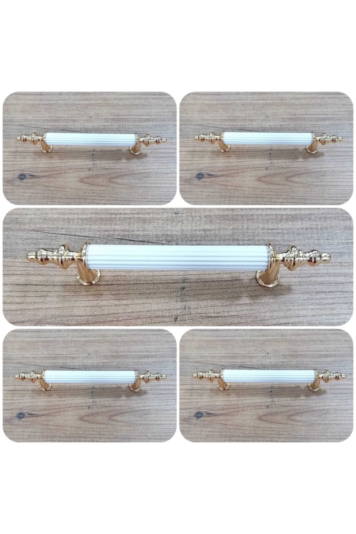 ARON (5 Adet) Kumru Rustik Altın Beyaz Mobilya Vestiyer Çekmece Mutfak ...