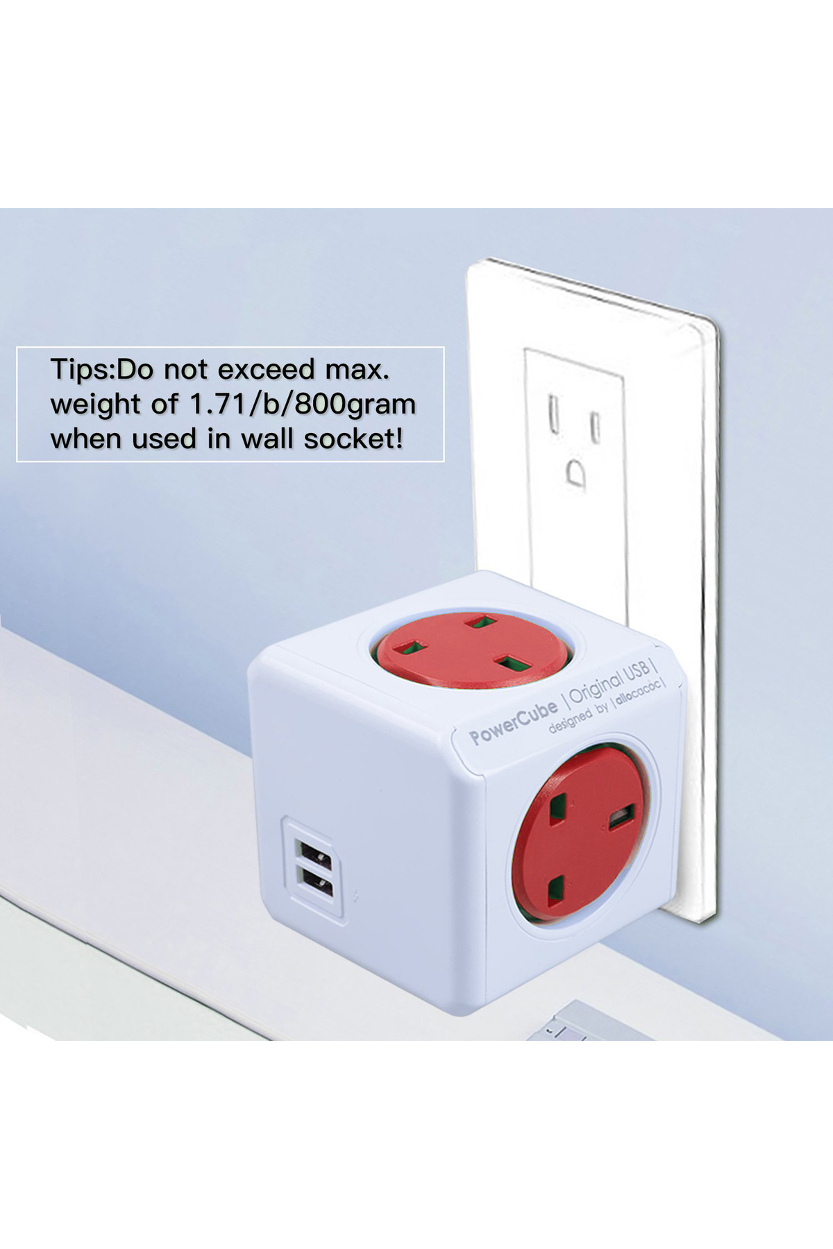 Allocacoc Allocacoc 4-Port Wall Plug with 2 USB Ports - Red- Trendyol