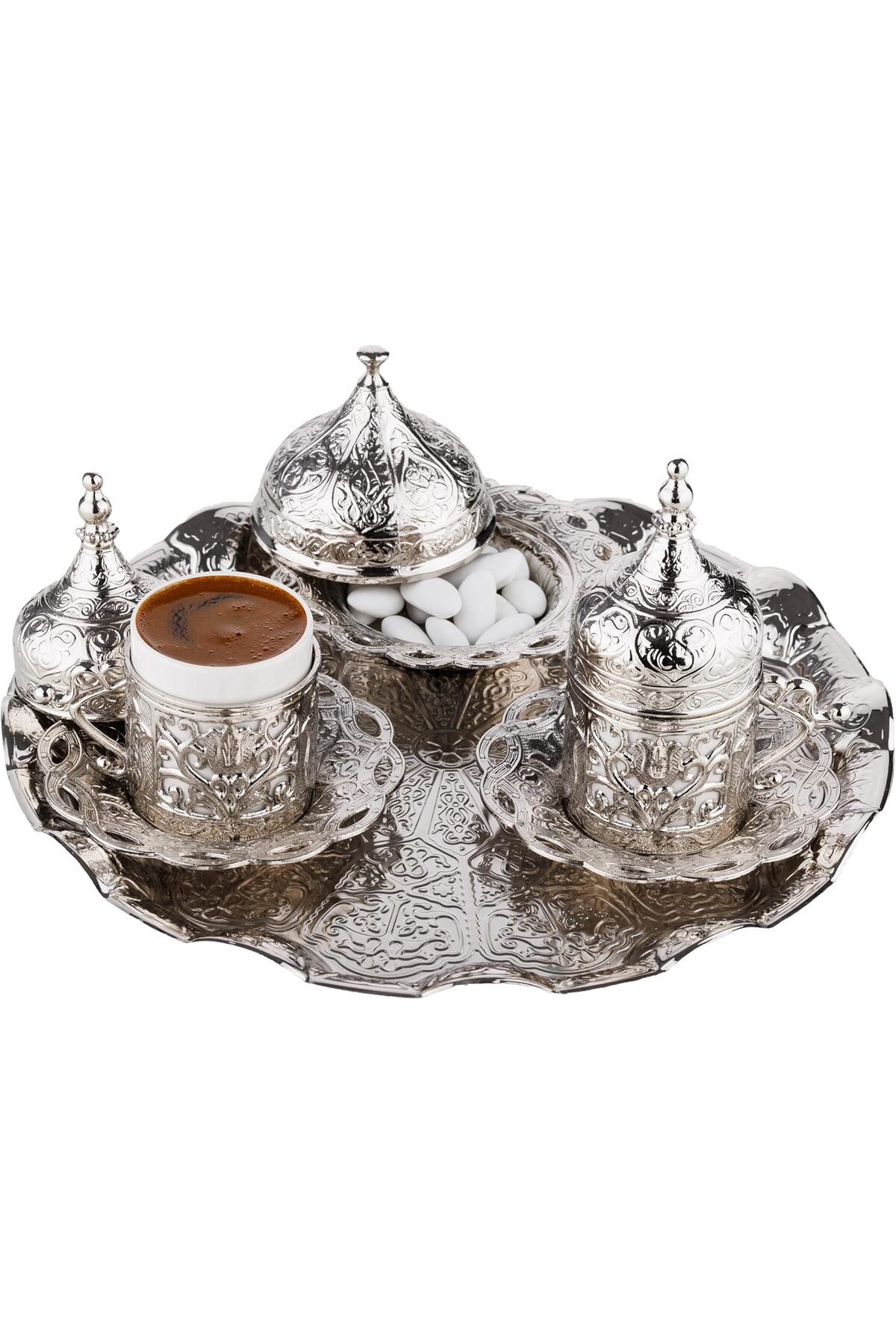 KT HOME 2 Li Copper Turkish Coffee Cup Set with Round Tray Arab Turkish ...
