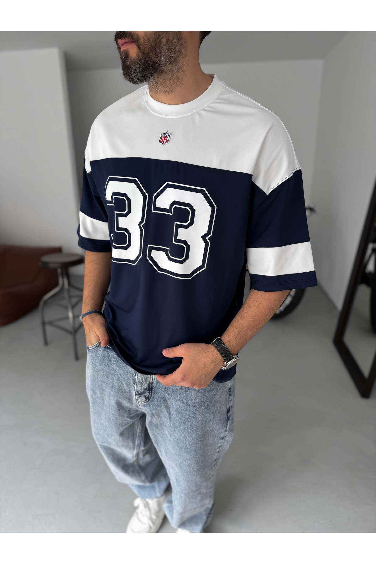 BYBASICMAN Lacivert 33 Baskılı Oversize Forma PM-12 - Fiyatı, Yorumları