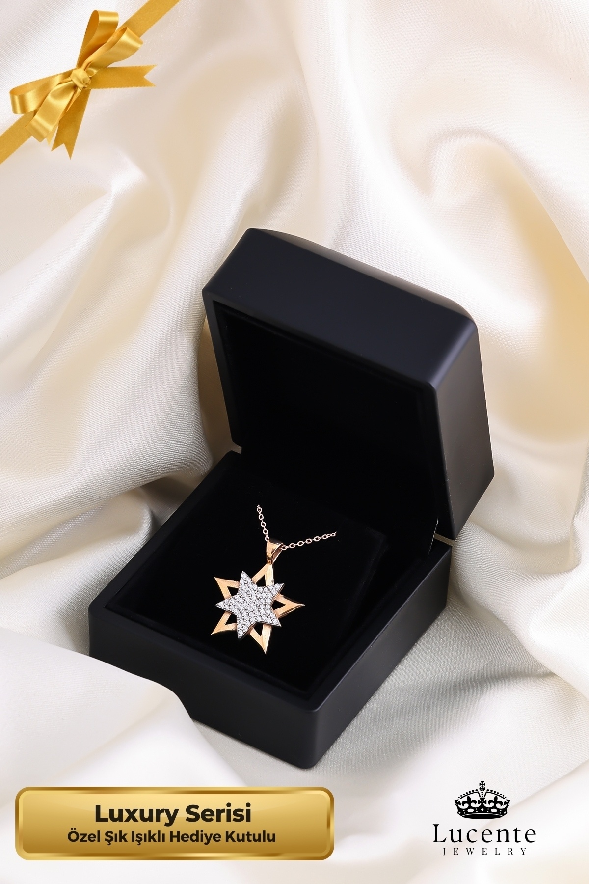Lucente Jewellery Luxury Serisi Işıklı Hediye Kutulu 925 Ayar Altın Kaplama Detaylı Yıldız ...