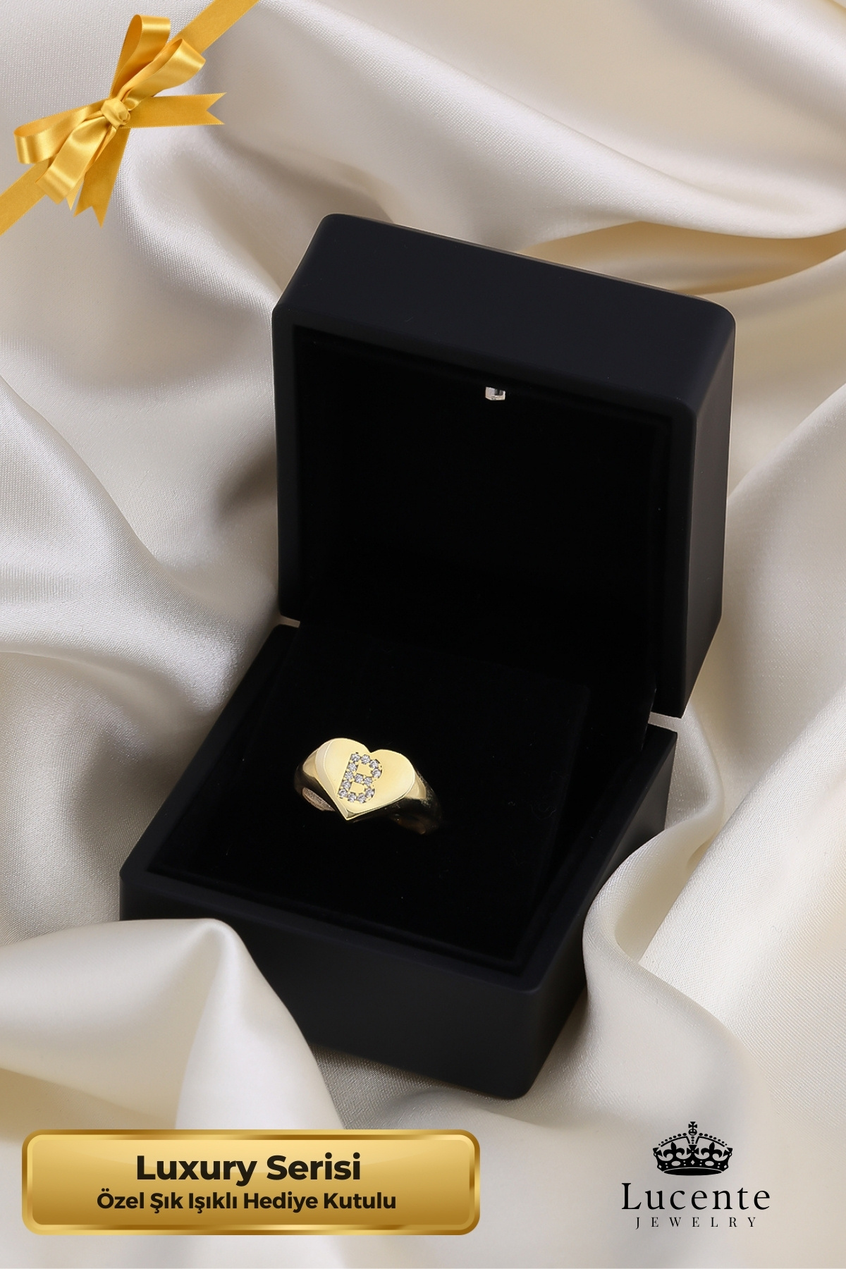 Lucente Jewellery Luxury Serisi Işıklı Hediye Kutulu B Harf 925 Ayar Gümüş Altın Kaplama ...